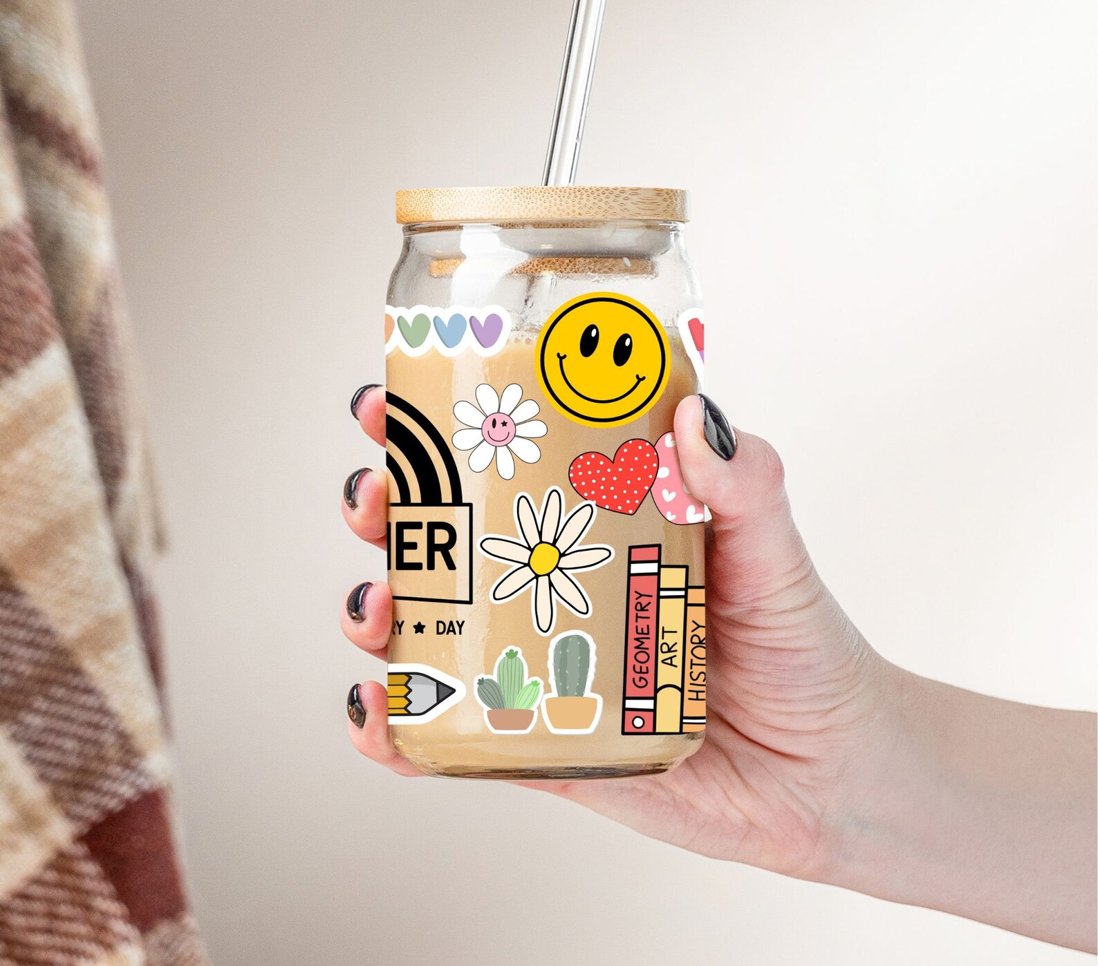 Teacher Glass Can PNG for Sublimation, Libbey 16 Oz Can Wrap PNG ...