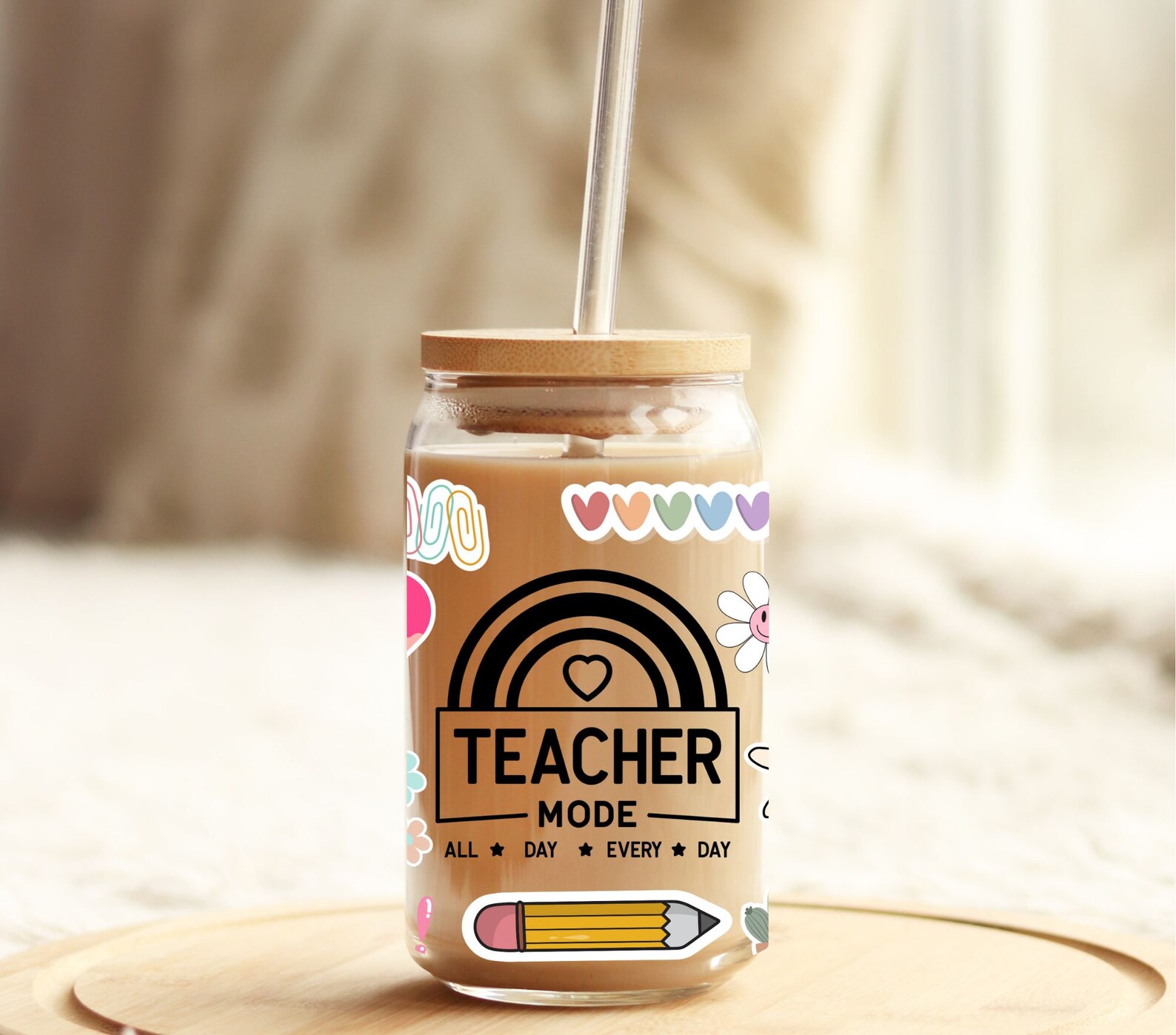 Teacher Glass Can PNG for Sublimation, Libbey 16 Oz Can Wrap PNG ...