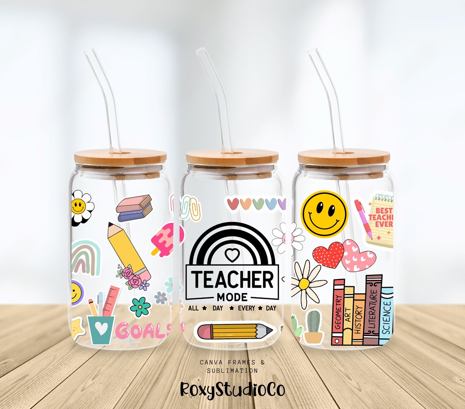 Teacher Glass Can PNG for Sublimation, Libbey 16 Oz Can Wrap PNG ...