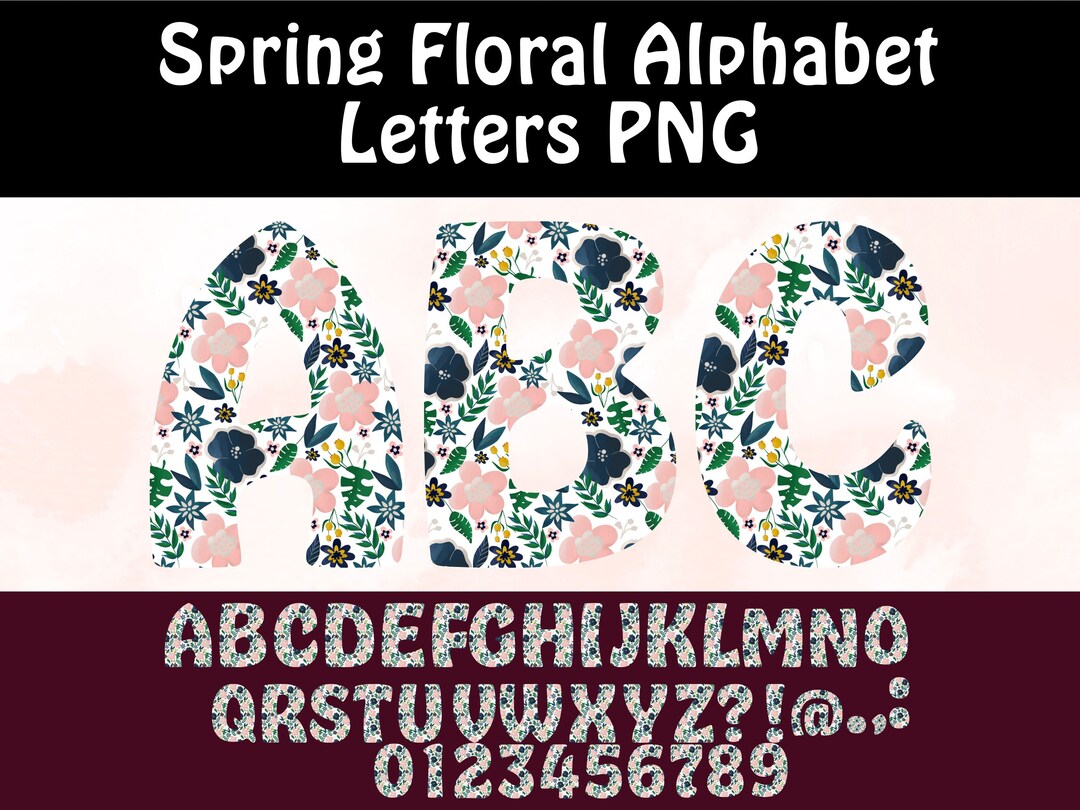 Alphabet Letters Floral PNG Bundle, Pink Flower Letters, Sublimation ...