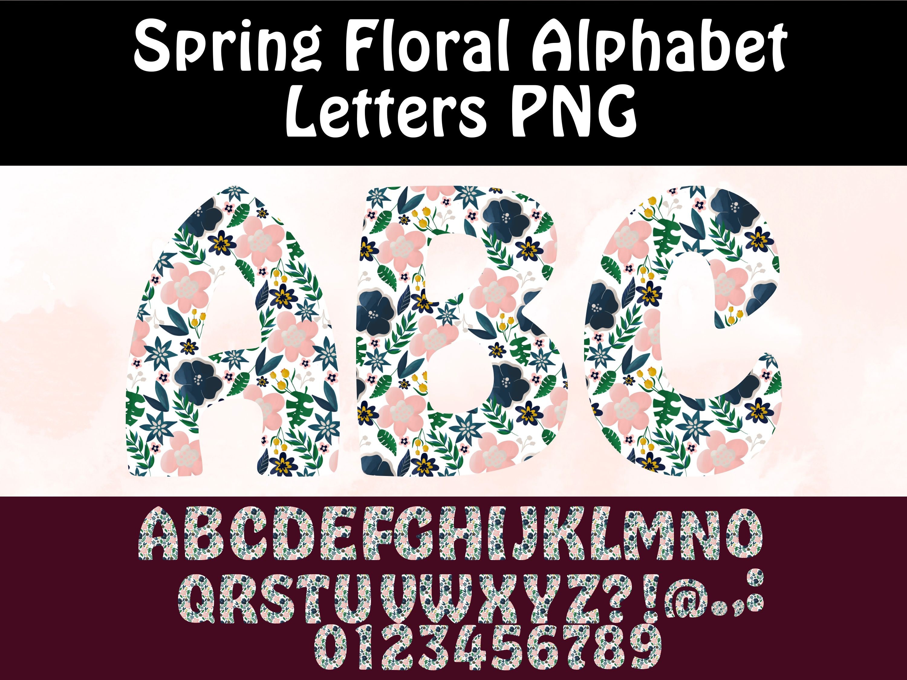 Alphabet Letters Floral PNG Bundle Pink Flower Letters - Etsy