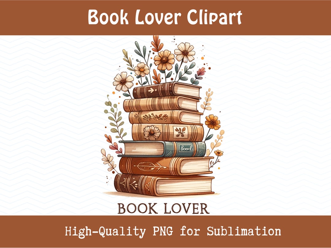 Book Lover Digital PNG, Floral Book Stack Clipart, Vintage Books ...
