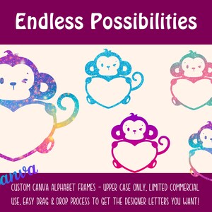 Monkey Canva Frames, Nursery Monkey Clip Art, Editable Canva Template ...