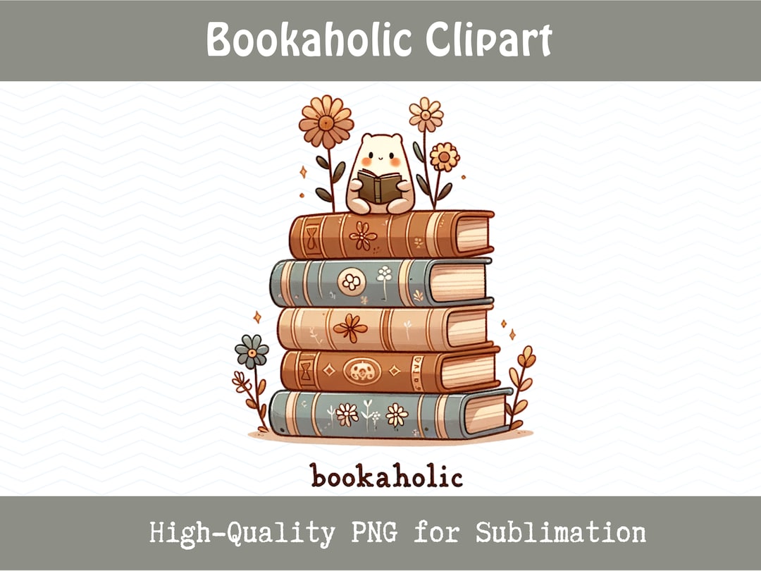 Bookaholic Clipart, Book Stack PNG, Book Lover Gift, Bookish Sticker ...