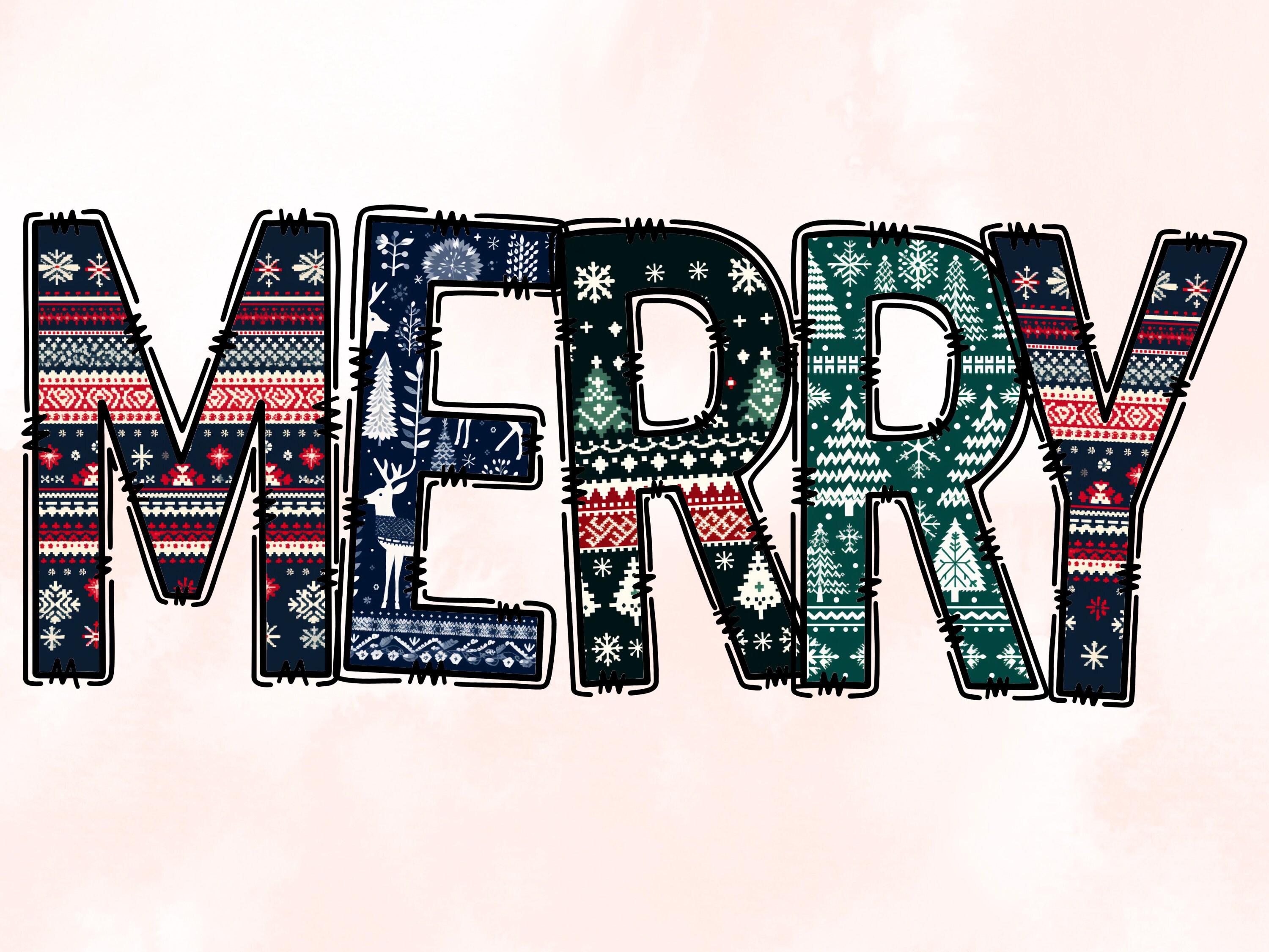 Christmas Doodle Letters and Clip Art, Uppercase Alphabet Set ...