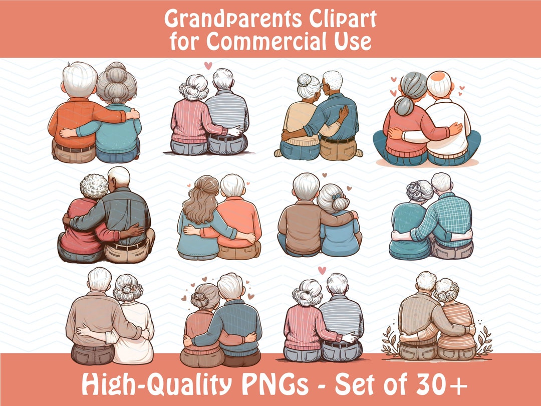 Grandparents Clipart Bundle Grandma and Grandpa in Love for Valentine's ...