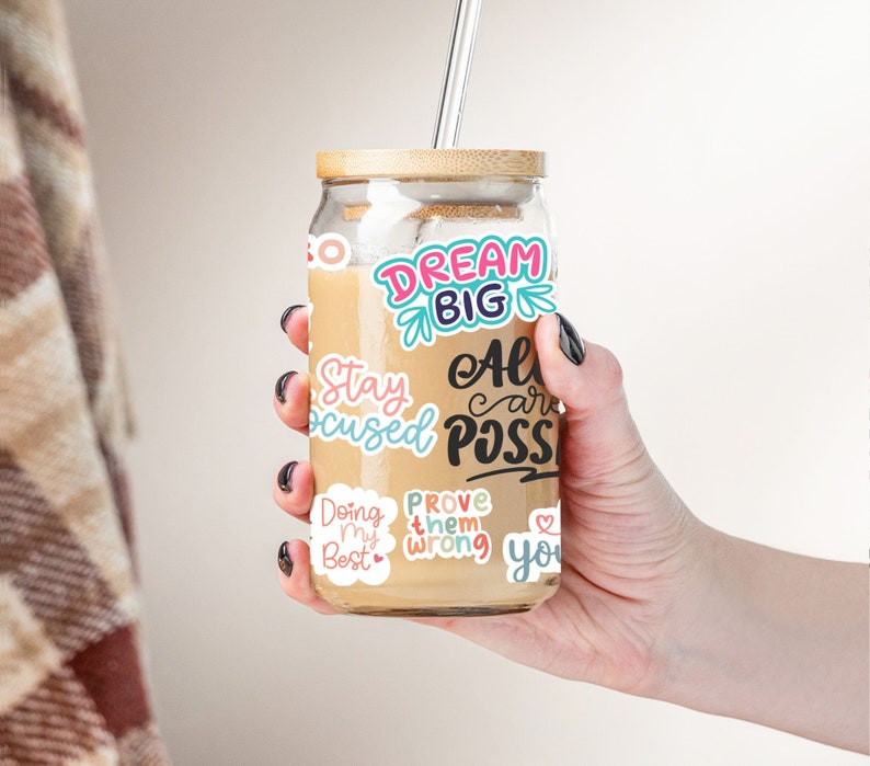 Affirmations Glass Can PNG for Sublimation, Libbey 16 Oz Can Wrap PNG ...