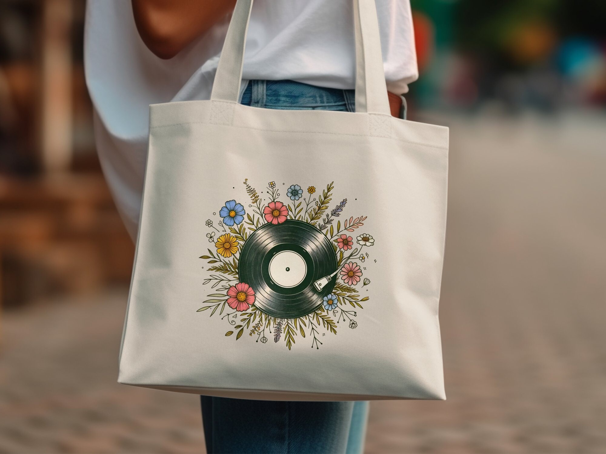 Vintage Vinyl Record PNG, Sublimation Graphic for T-shirts, Wildflowers ...