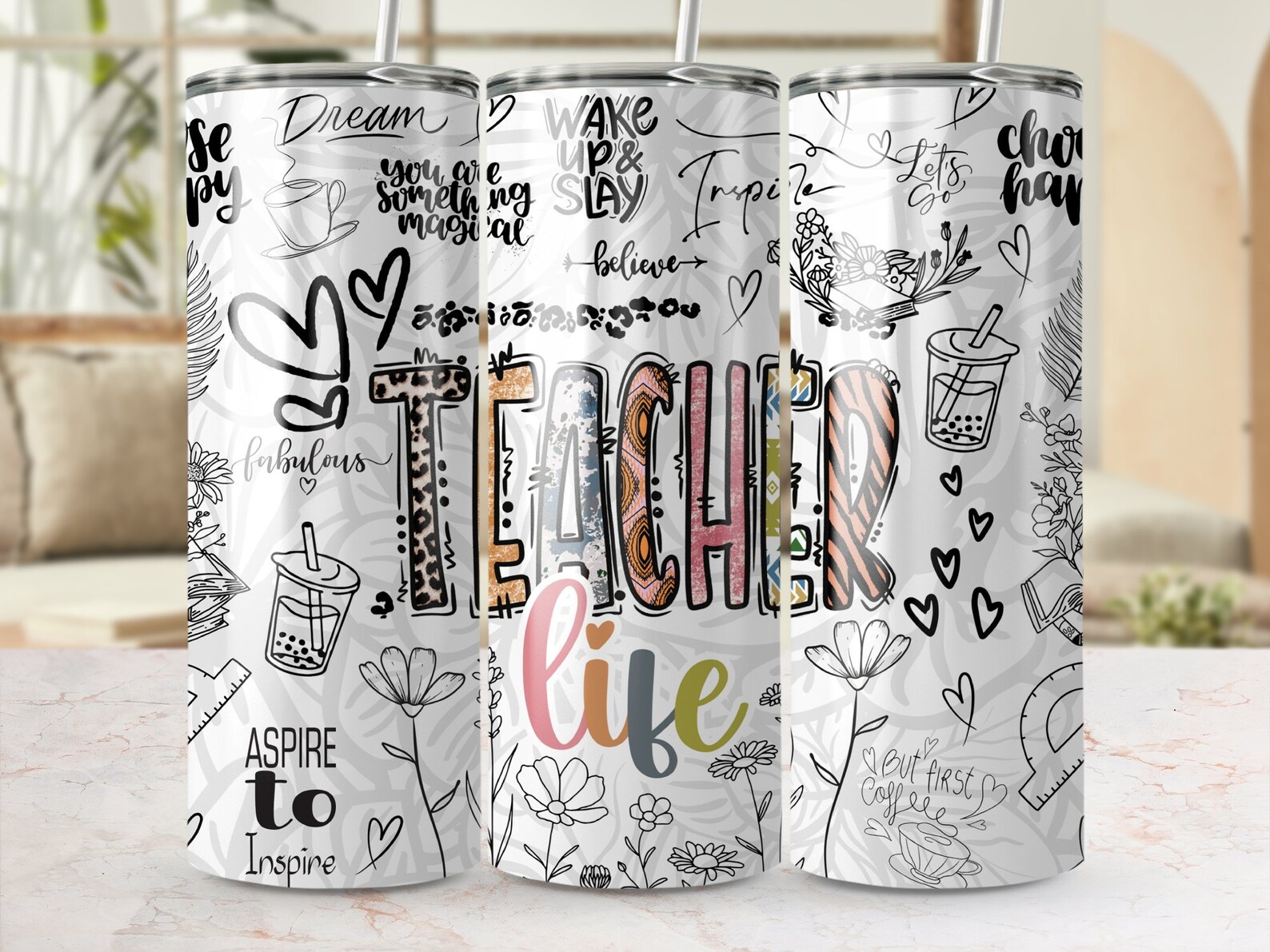 Teacher Life Tumbler Wrap, Digital Download, Seamless Pattern for ...