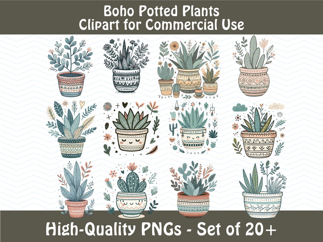 Boho Clipart Potted Plants Clip Art Houseplants PNG, Boho Nursery ...