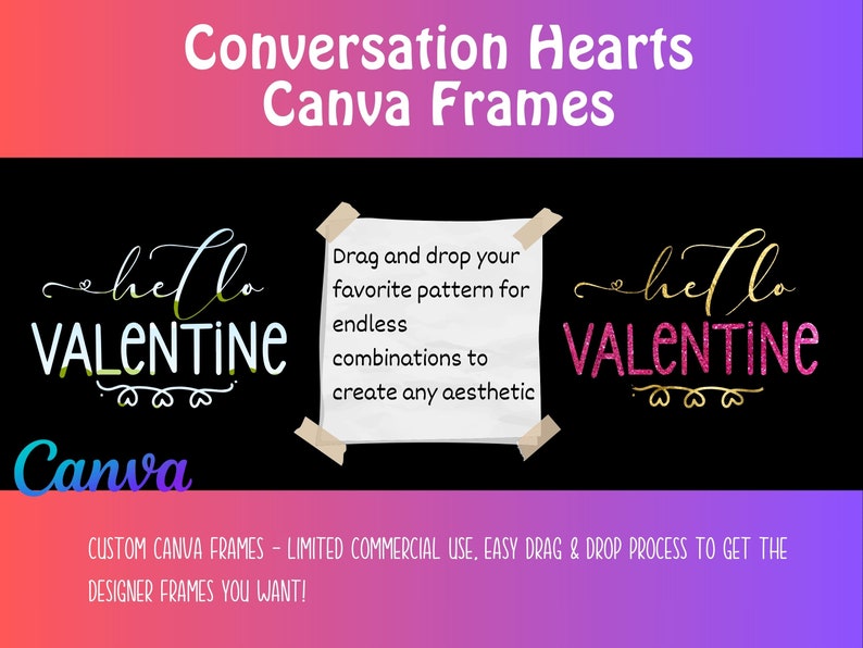 Conversation Hearts Canva Frames, Valentine's Day Editable Template in ...