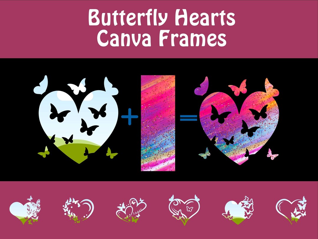 Butterfly Hearts Canva Frames Butterflies PNG and Hearts SVG, Editable ...