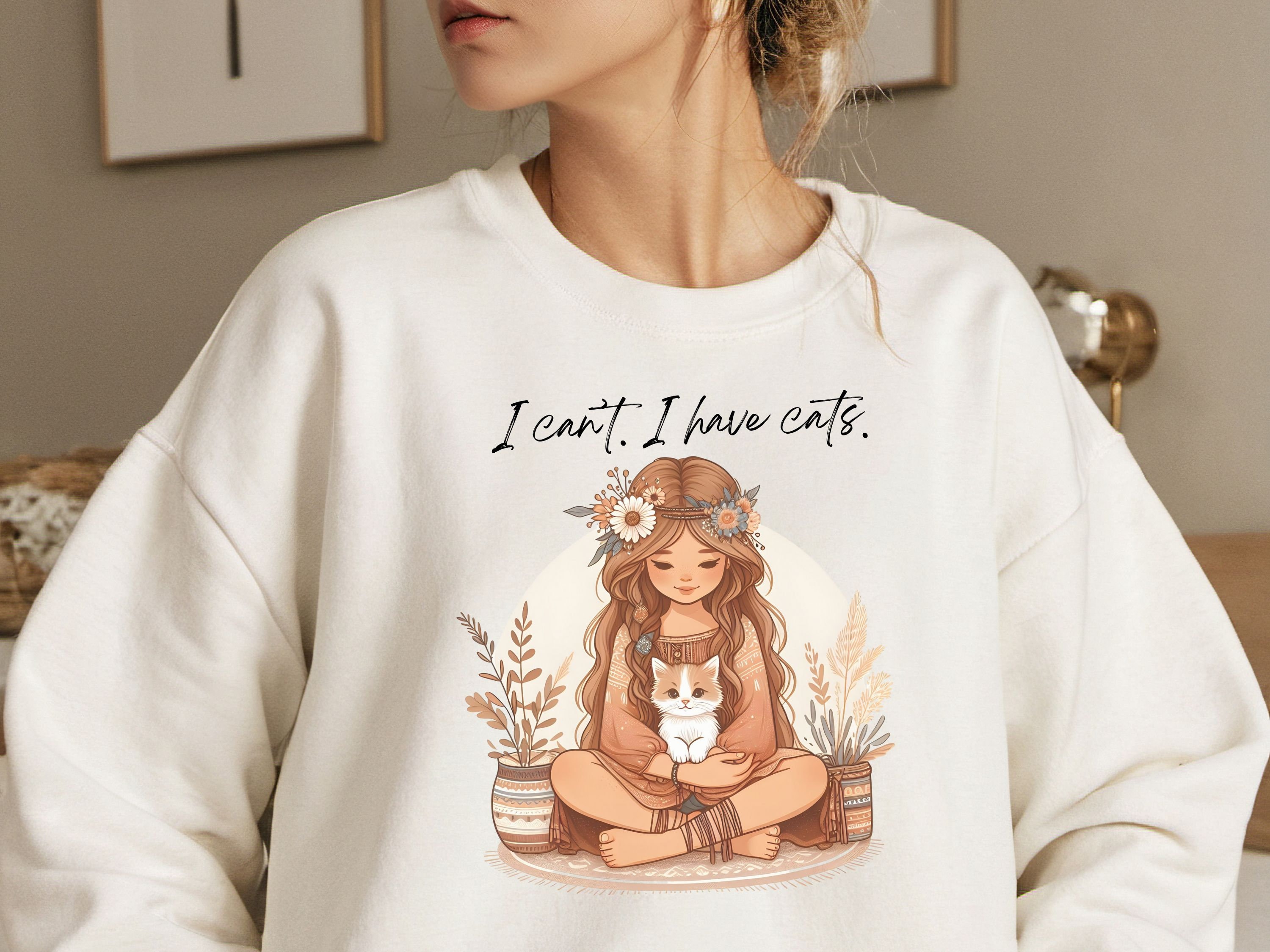 Boho Clipart Bundle Girls and Cats PNG, Cottagecore Cat Mom Sticker ...