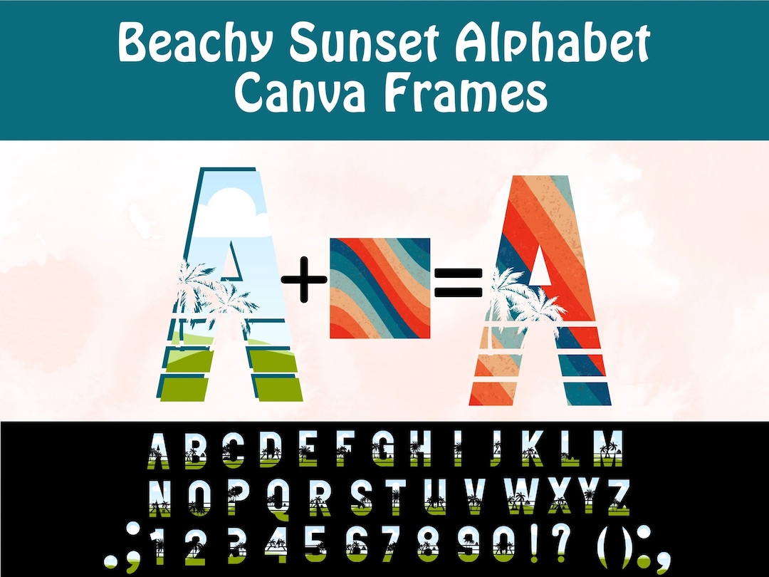 Canva Frames Beach Retro Doodle Alphabet, Retro Clip Art, Canva ...