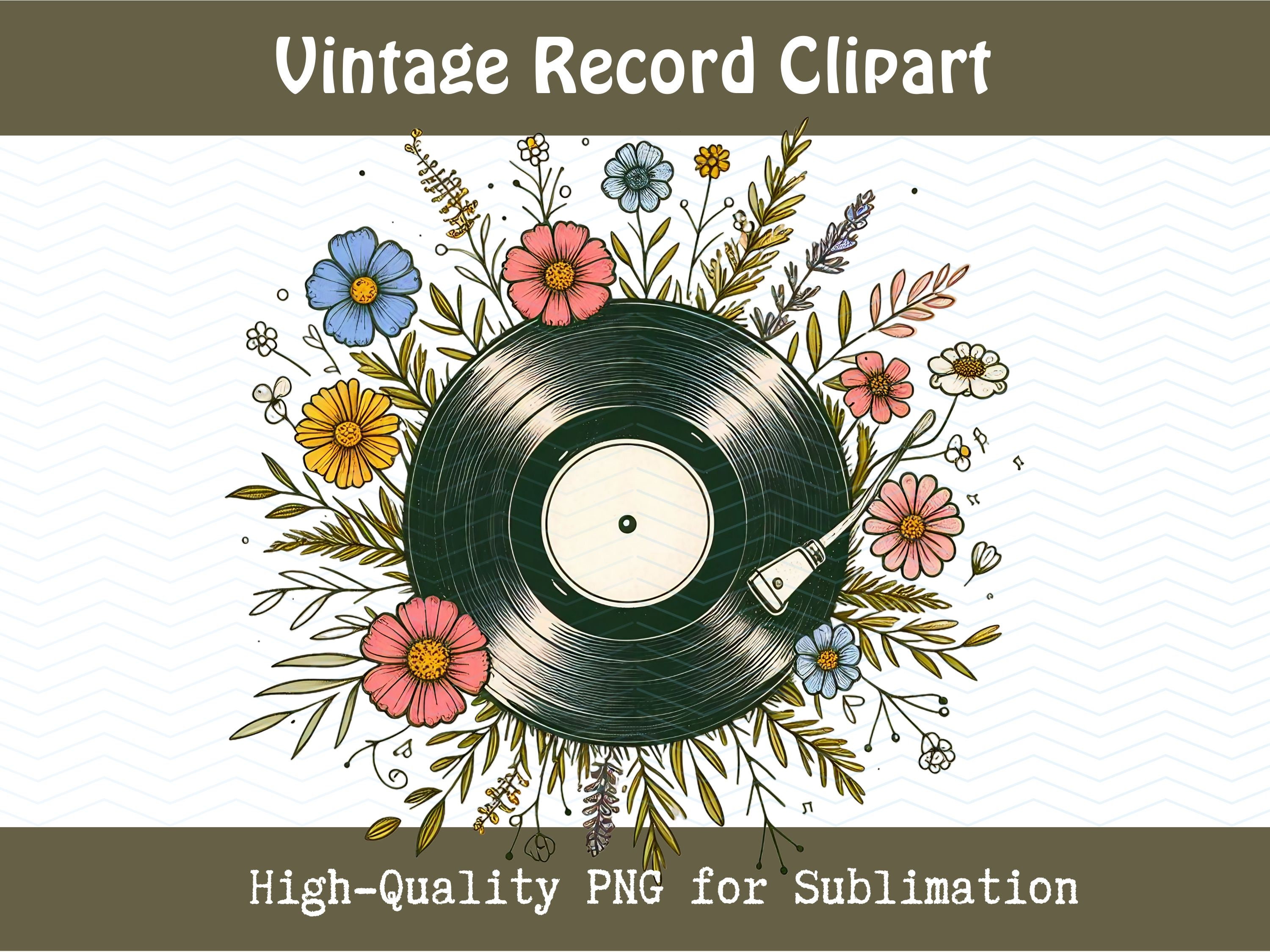 Vintage Vinyl Record PNG, Sublimation Graphic for T-shirts, Wildflowers ...