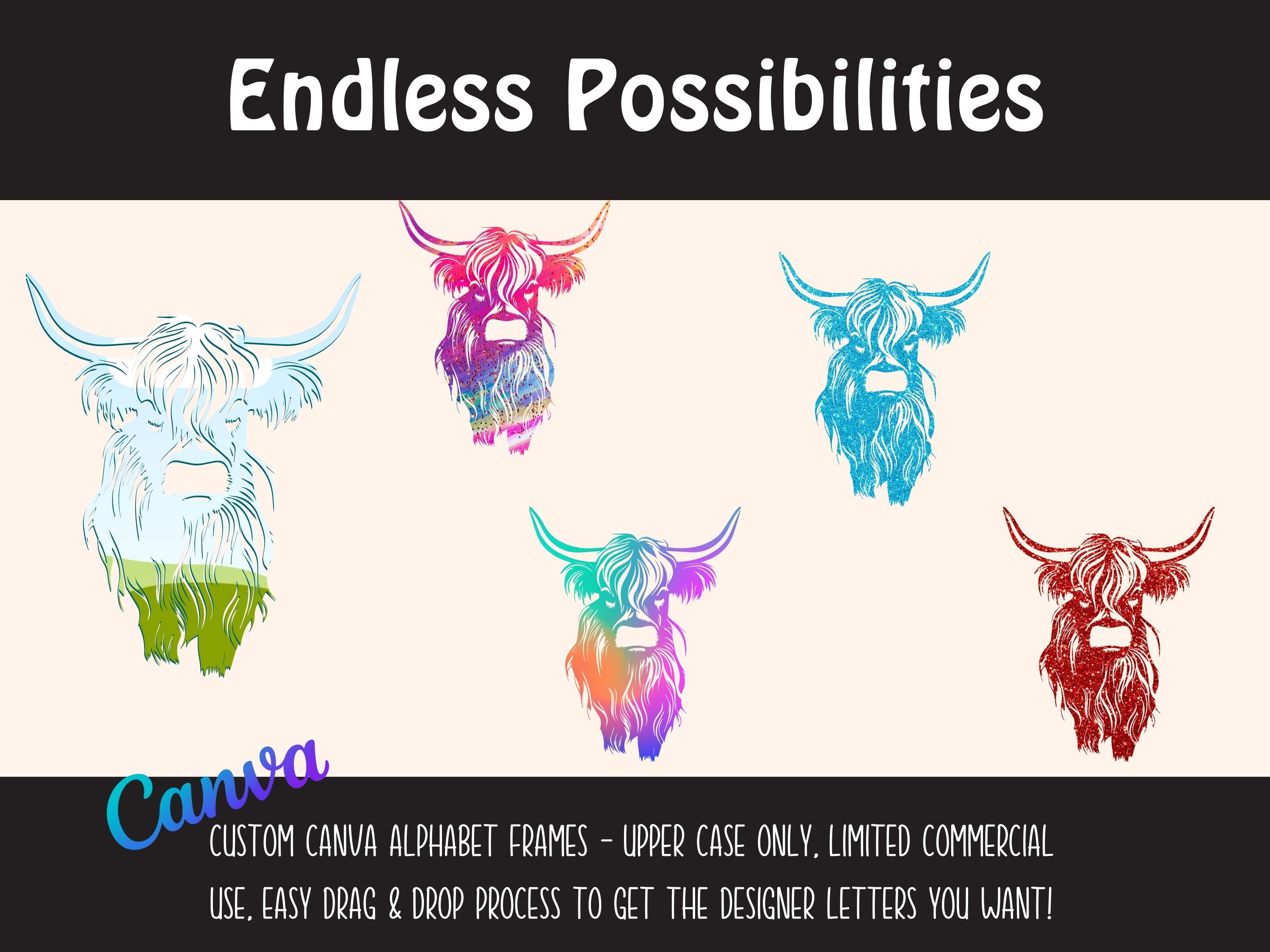 Highland Cow Canva Frames, Baby Cow SVG, Farm Animal PNG, Western ...