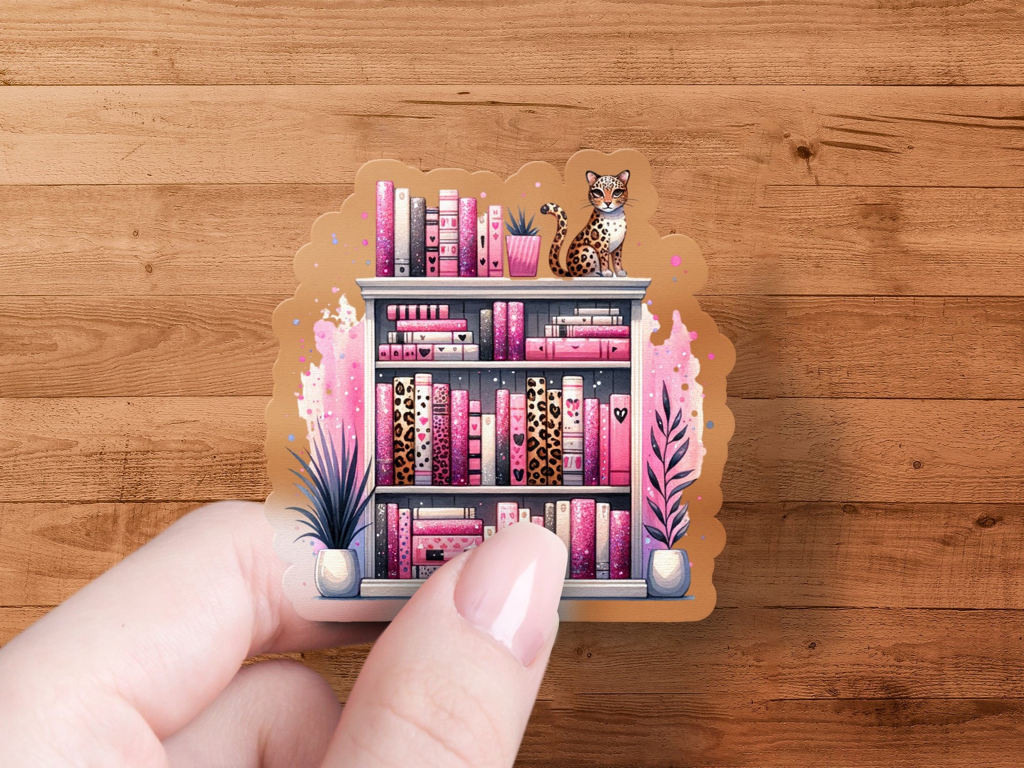 Books Clipart, Bookshelf PNG, Pink and Leopard Print Girly Design, Gift ...