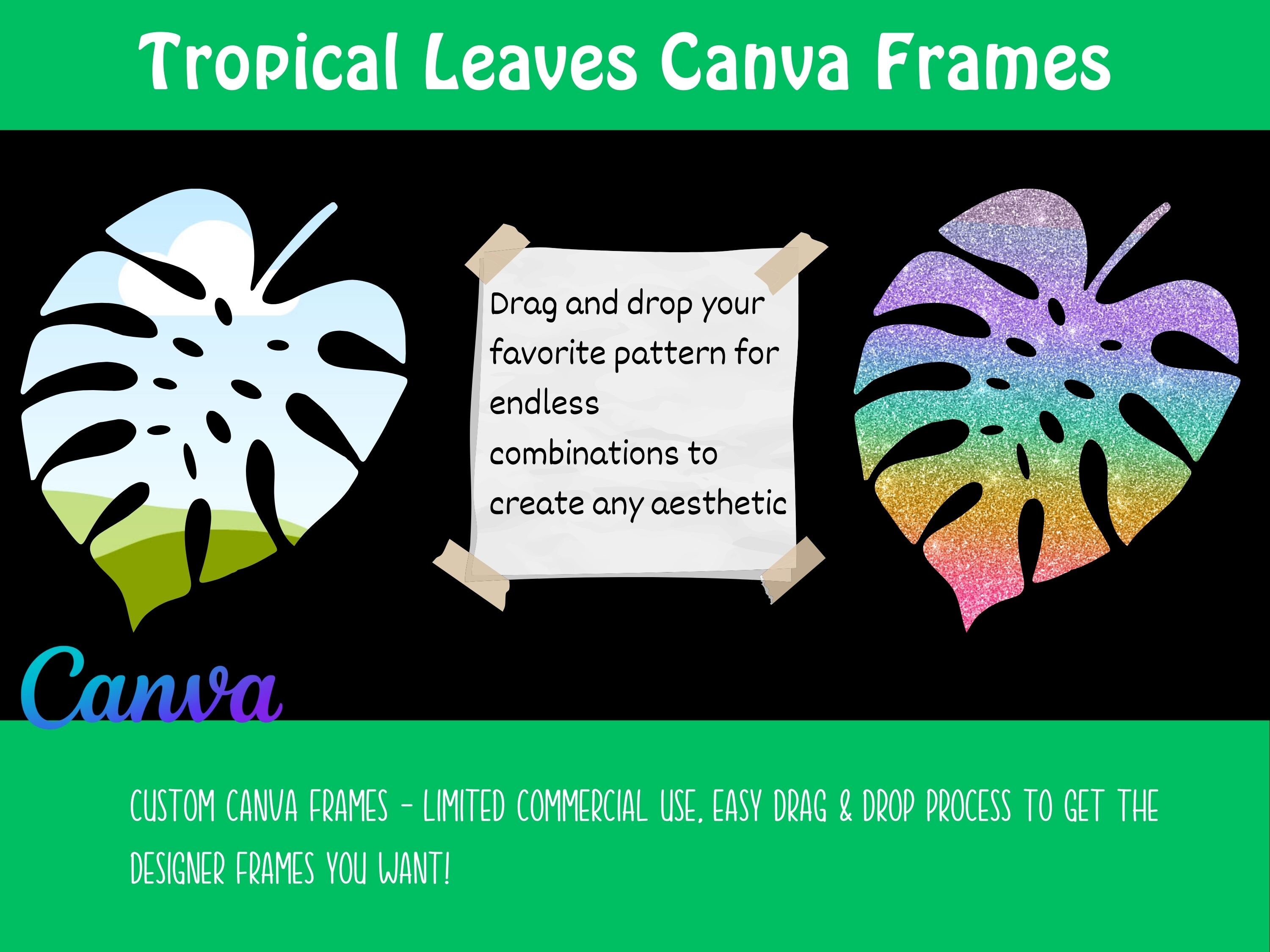 Tropical Leaves Canva Frames Editable Canva Template Drag Drop Design ...