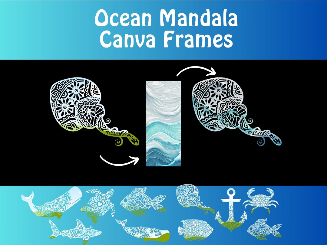 Ocean Canva Frames, Tropical Fish Editable Template, Fish Mandala, Drag ...
