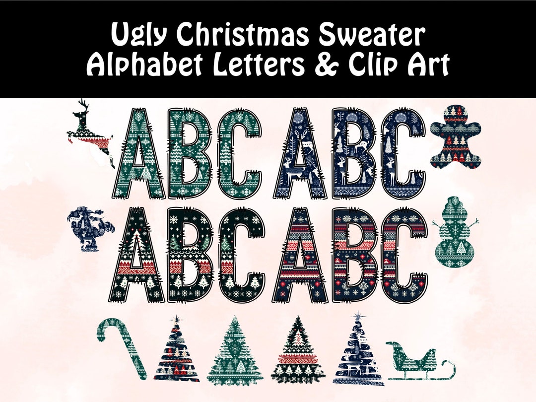 Christmas Doodle Letters and Clip Art, Uppercase Alphabet Set ...