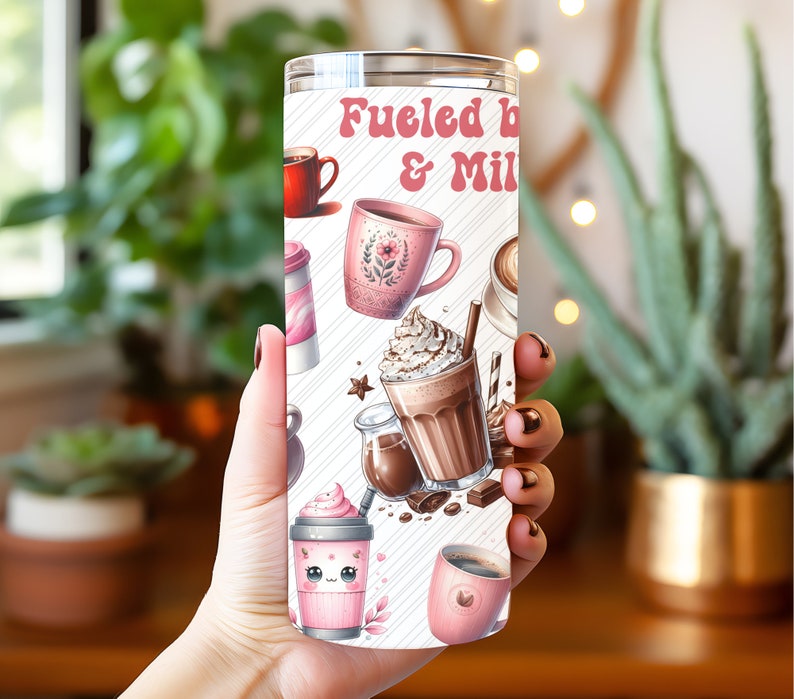 Fueled by Caffeine and Milkshakes Funny Tumbler for Her 20 Oz Skinny ...