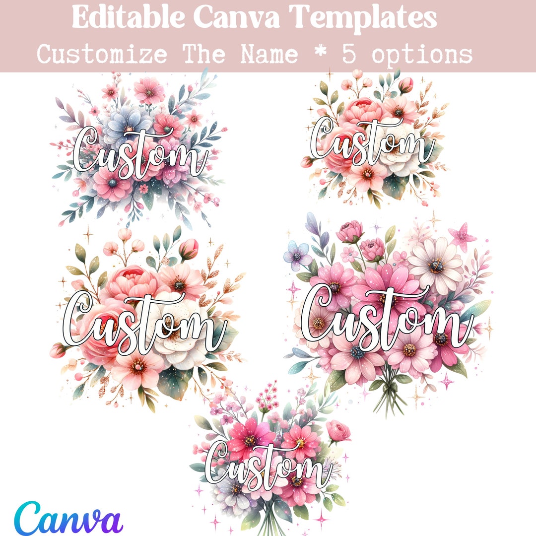 Floral Name Holder PNG, Editable Canva Template, Custom Name Design ...