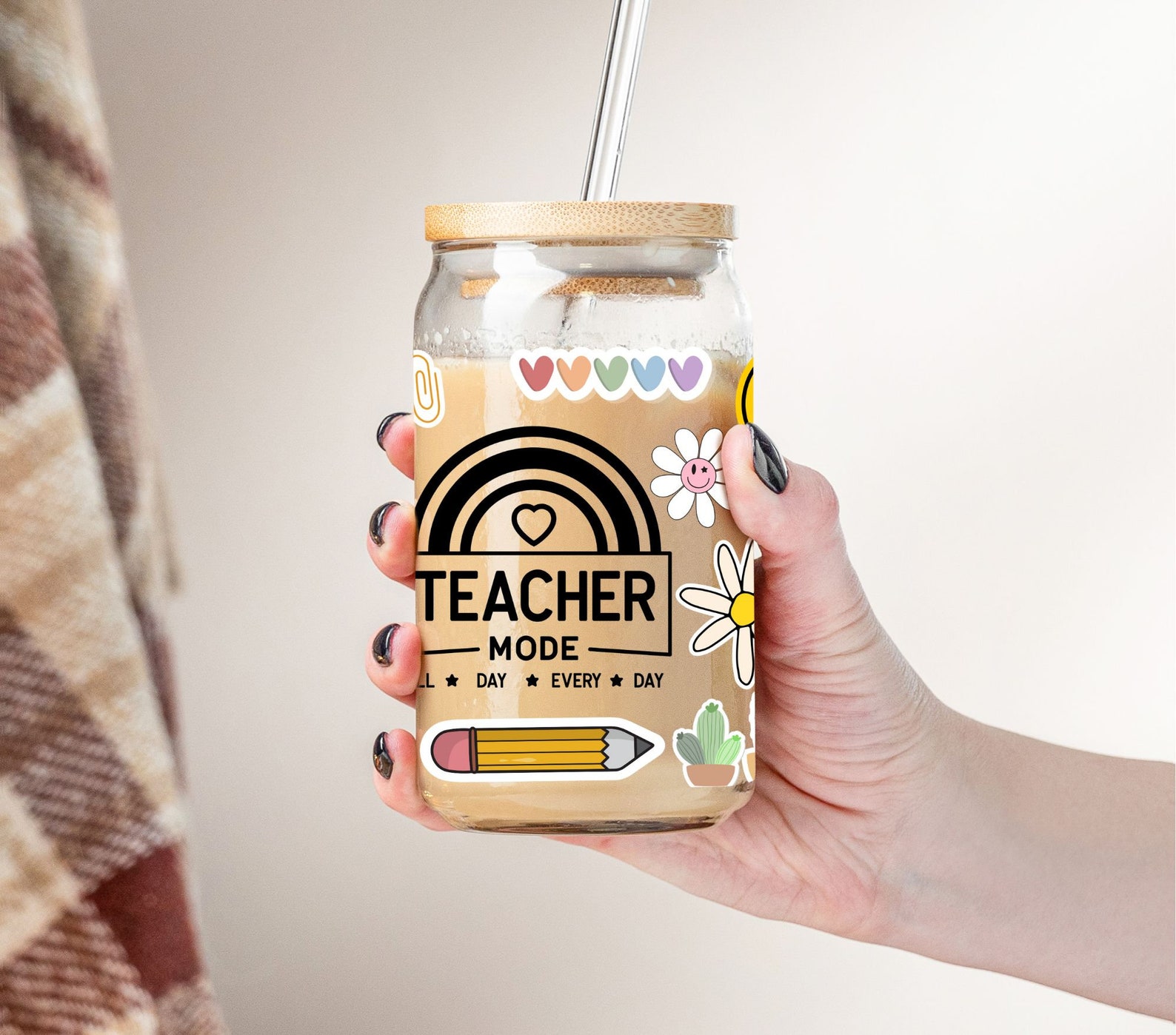 Teacher Glass Can PNG for Sublimation, Libbey 16 Oz Can Wrap PNG ...