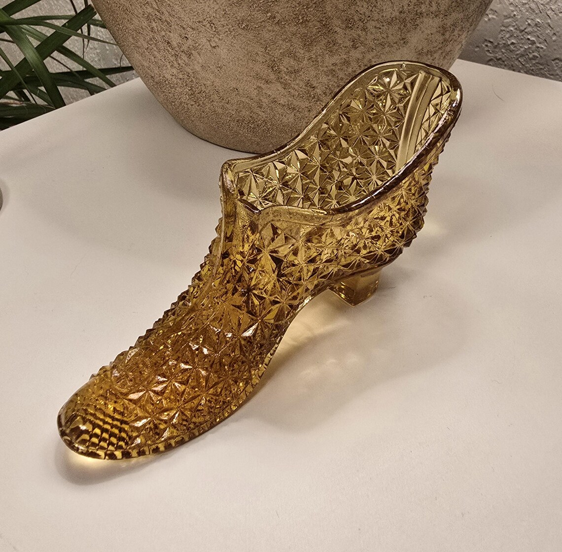 Vintage Amber Glass Shoe - Etsy