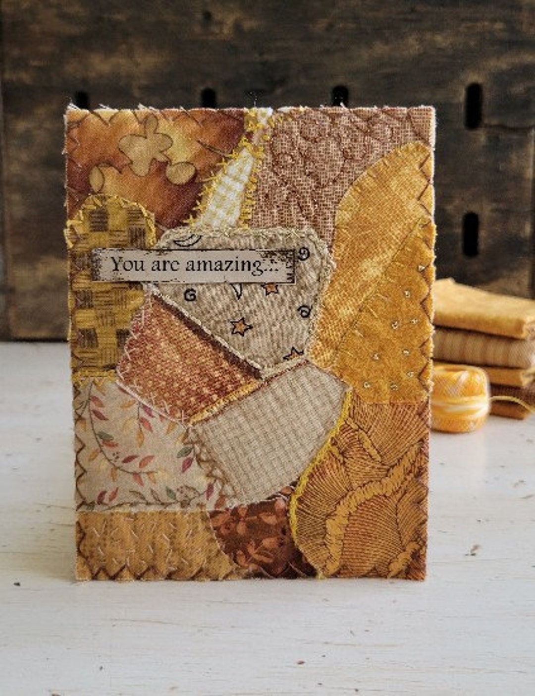 Mini Abstract Quilt, Embroidered Greeting Card, Patchwork Inspirational ...