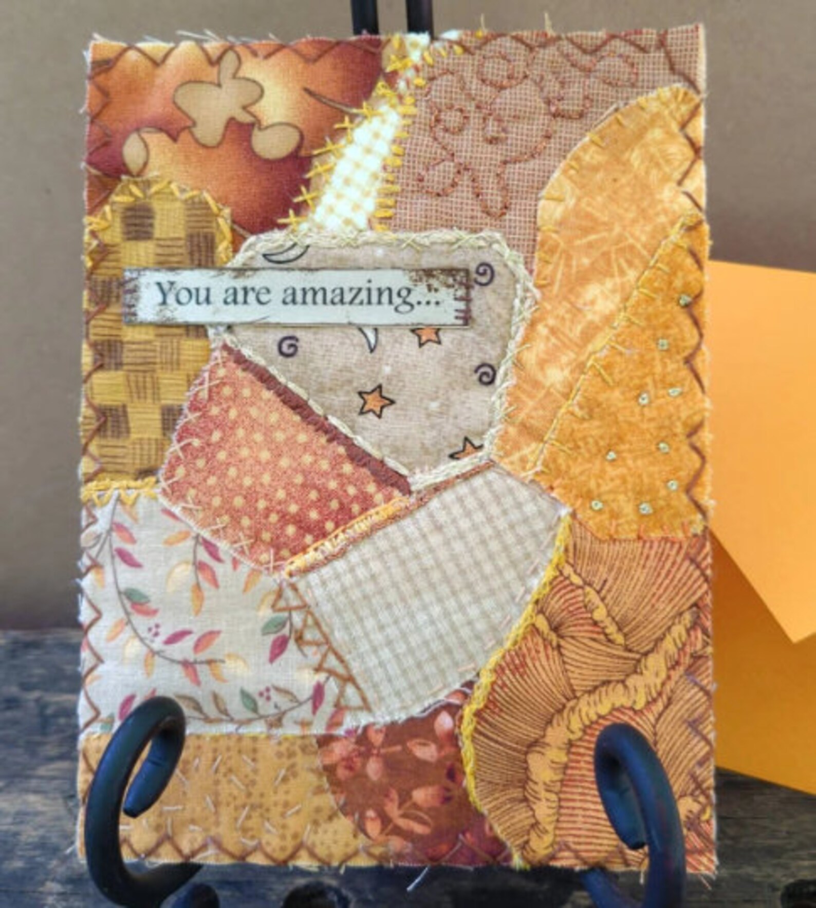 Mini Abstract Quilt, Embroidered Greeting Card, Patchwork Inspirational ...