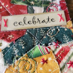 Patchwork Christmas Holiday Quilt Card, Hand Embroidered Note Card ...