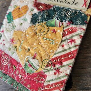 Patchwork Christmas Holiday Quilt Card, Hand Embroidered Note Card ...