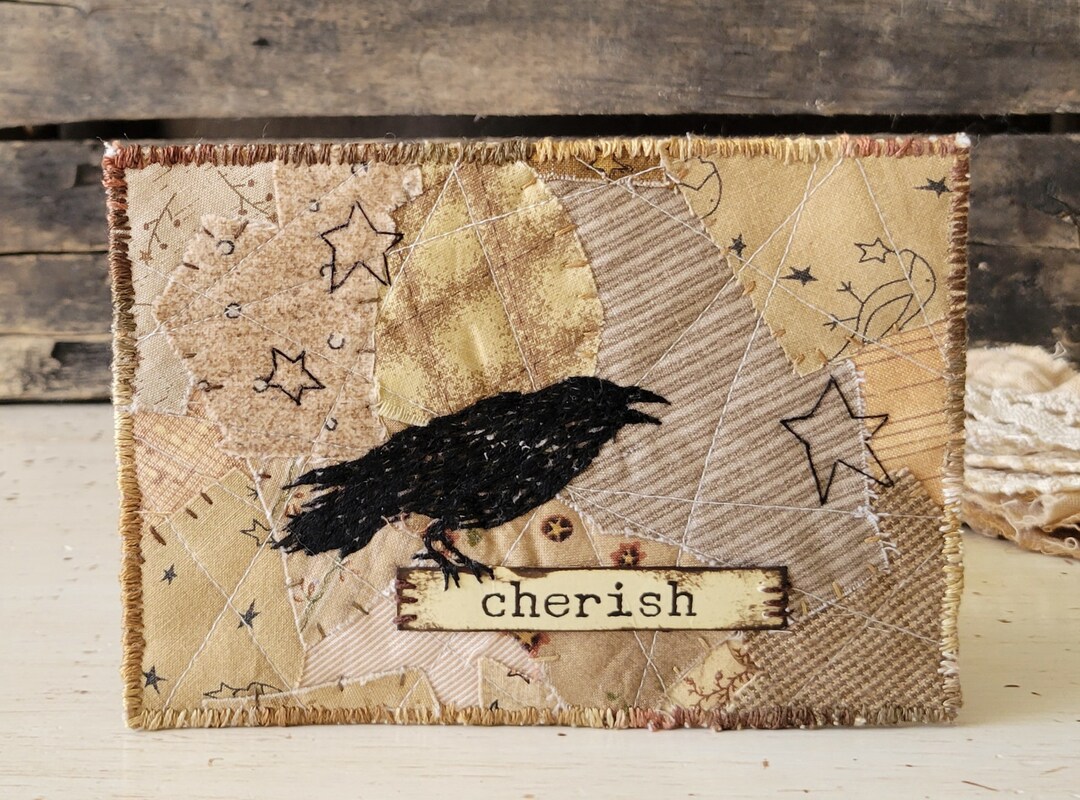 Crow Hand Embroidered Greeting Card Mini Art Quilt Patchwork - Etsy