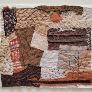 Abstract Canyon Landscape Textile Art Unframed Hand Embroidered Fabric ...