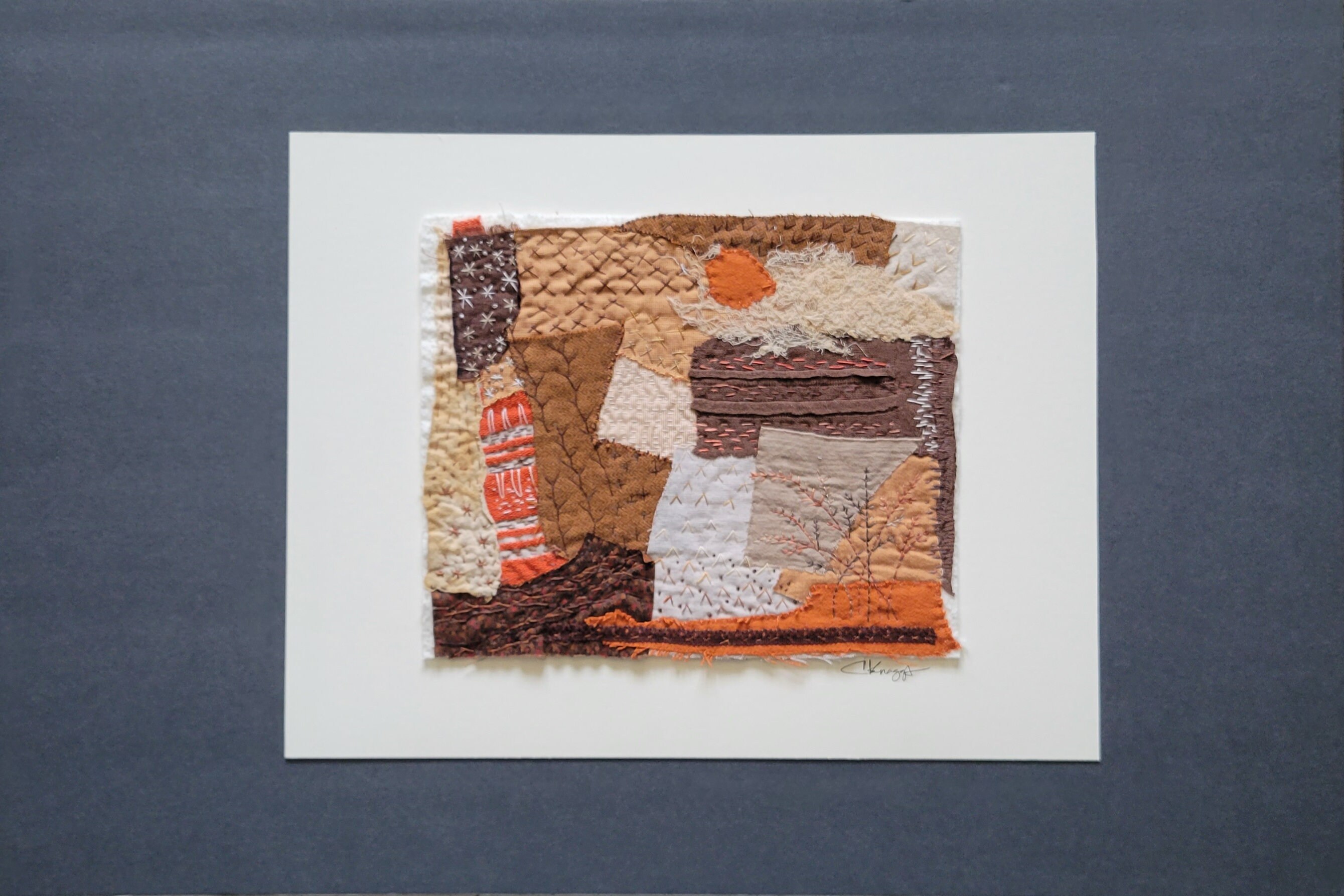 Abstract Canyon Landscape Textile Art Unframed Hand Embroidered Fabric ...