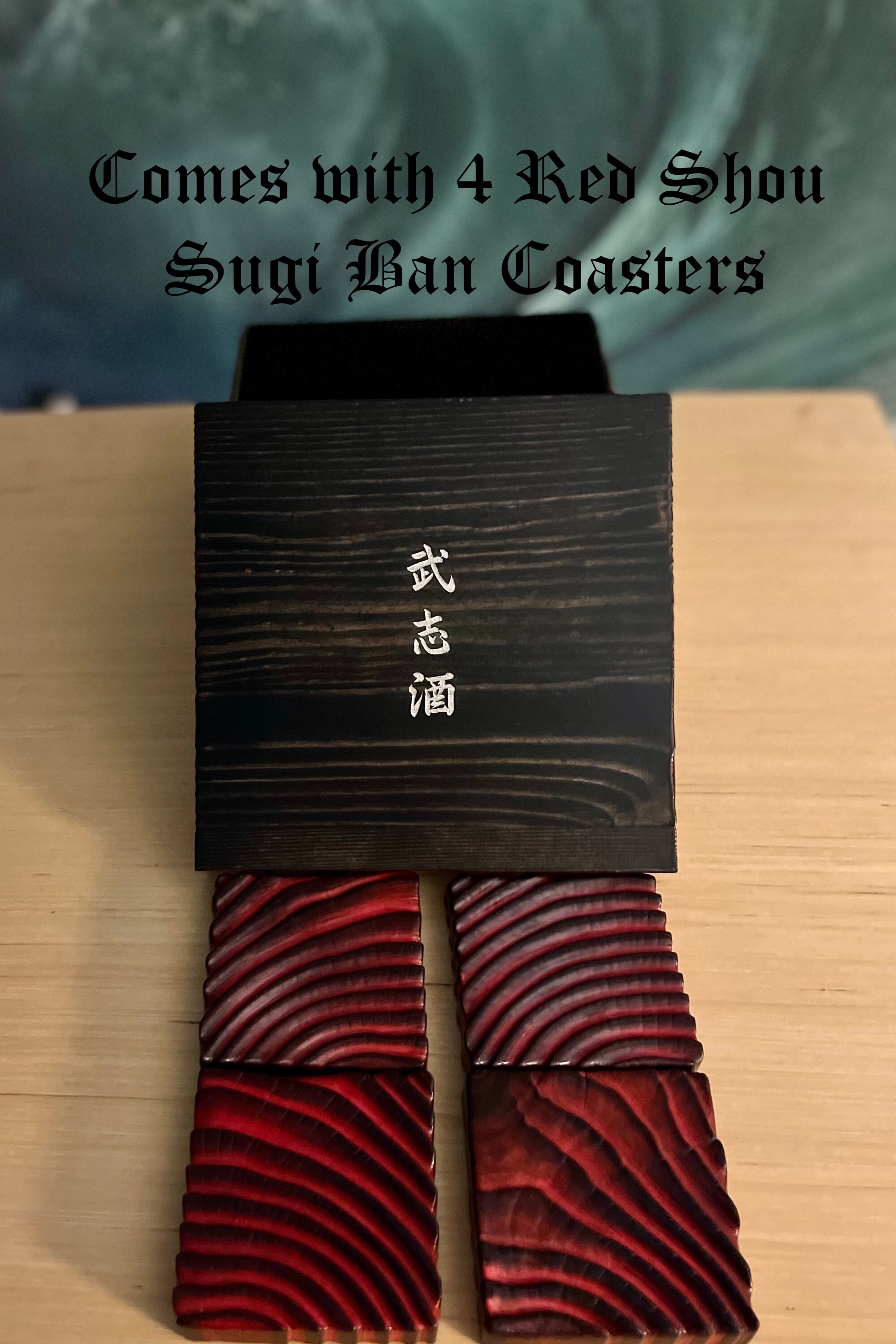 Handcrafted Red Yakisugi/shou Sugi Ban Wood Box Set With Masu Sake Cups ...