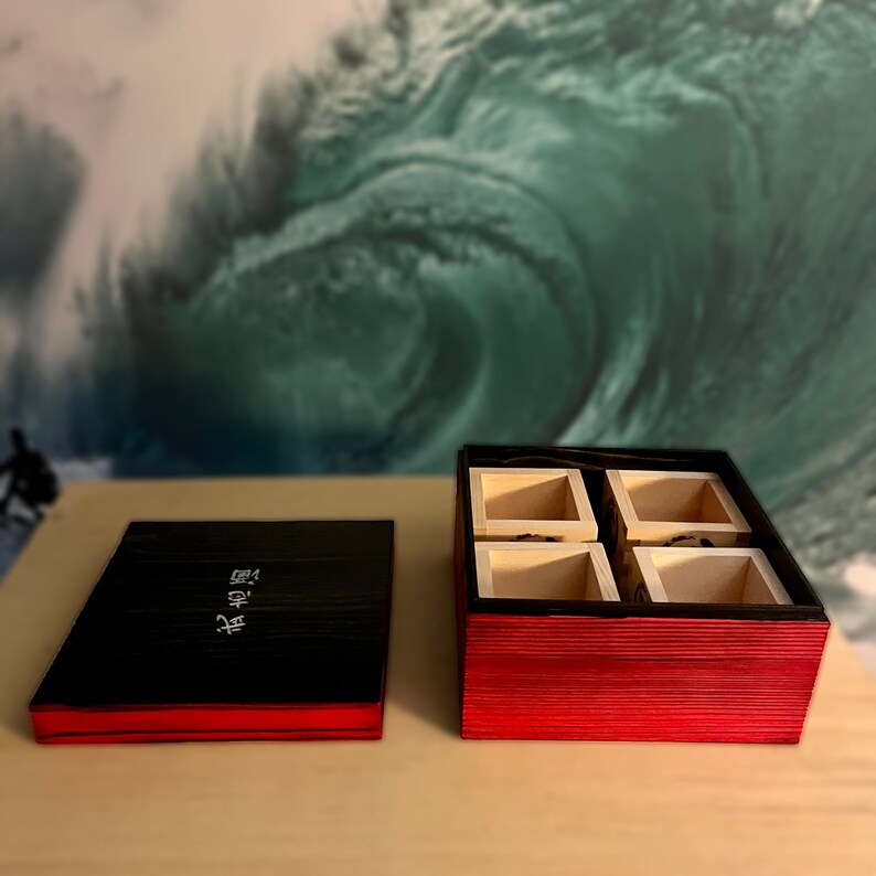 Handcrafted Red Yakisugi/shou Sugi Ban Wood Box Set With Masu Sake Cups ...