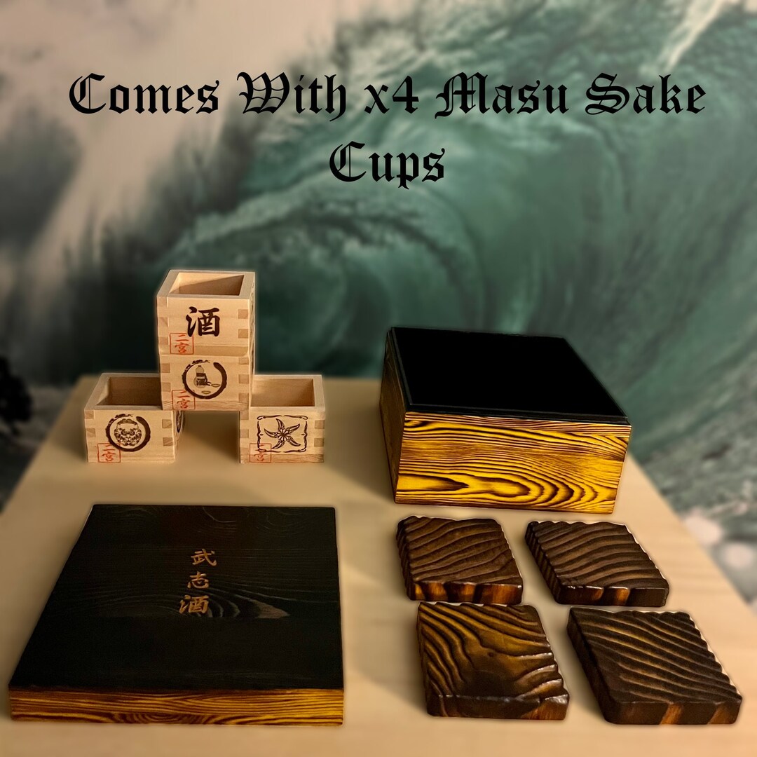 Handcrafted Yellow Yakisugi/shou Sugi Ban Wood Box Set With Masu Sake ...