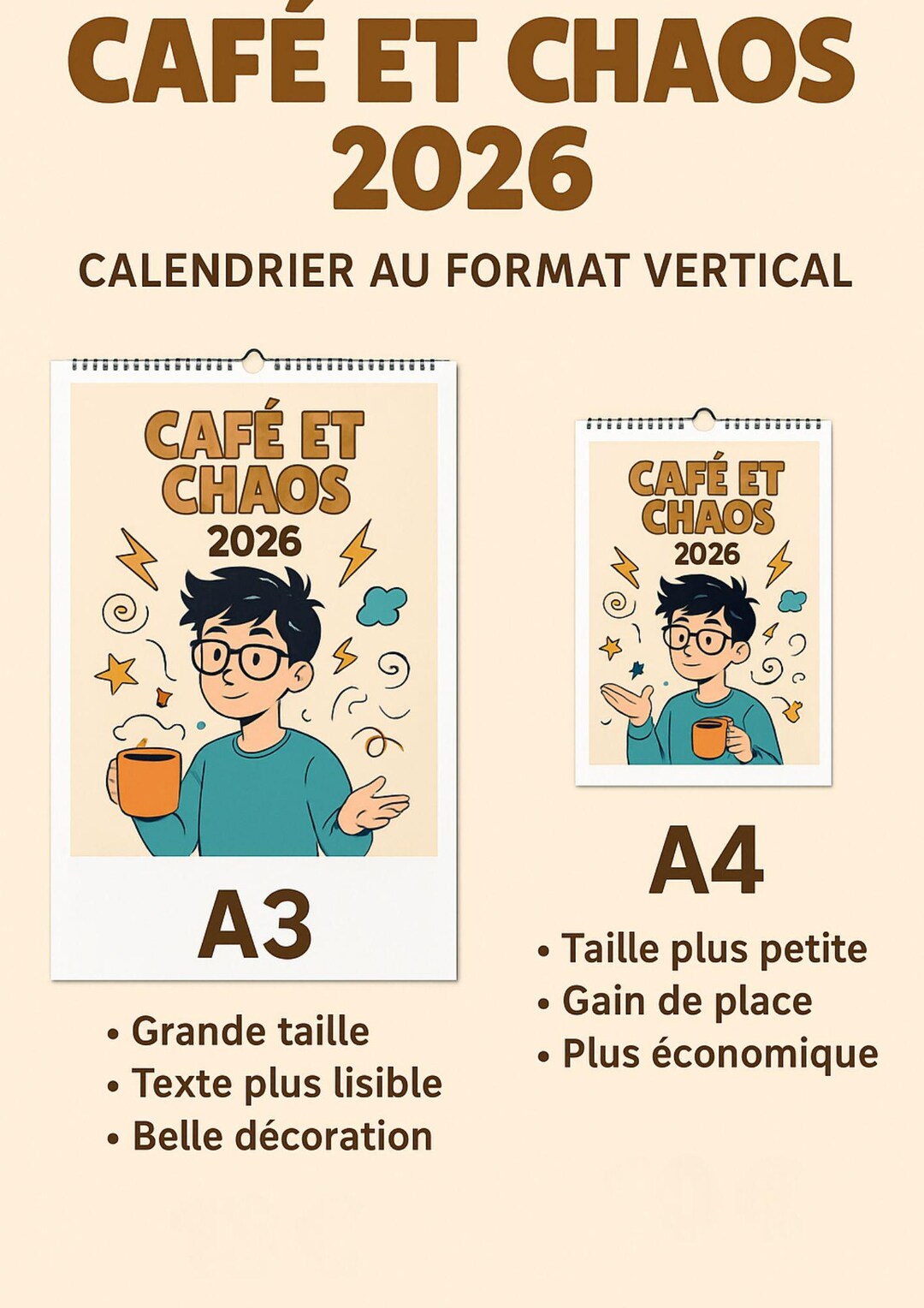 2026 Café & Chaos Calendar – Printable PDF Version (A4 + A3) | Humor ...