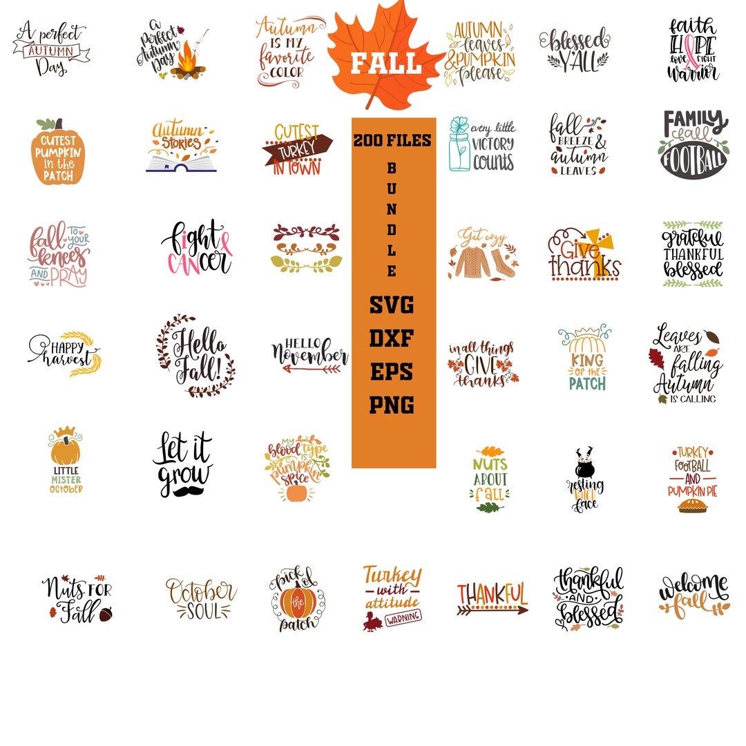 Fall Mega Bundle 200 Files Format PNG, DXF, Svg, Eps Fall and ...