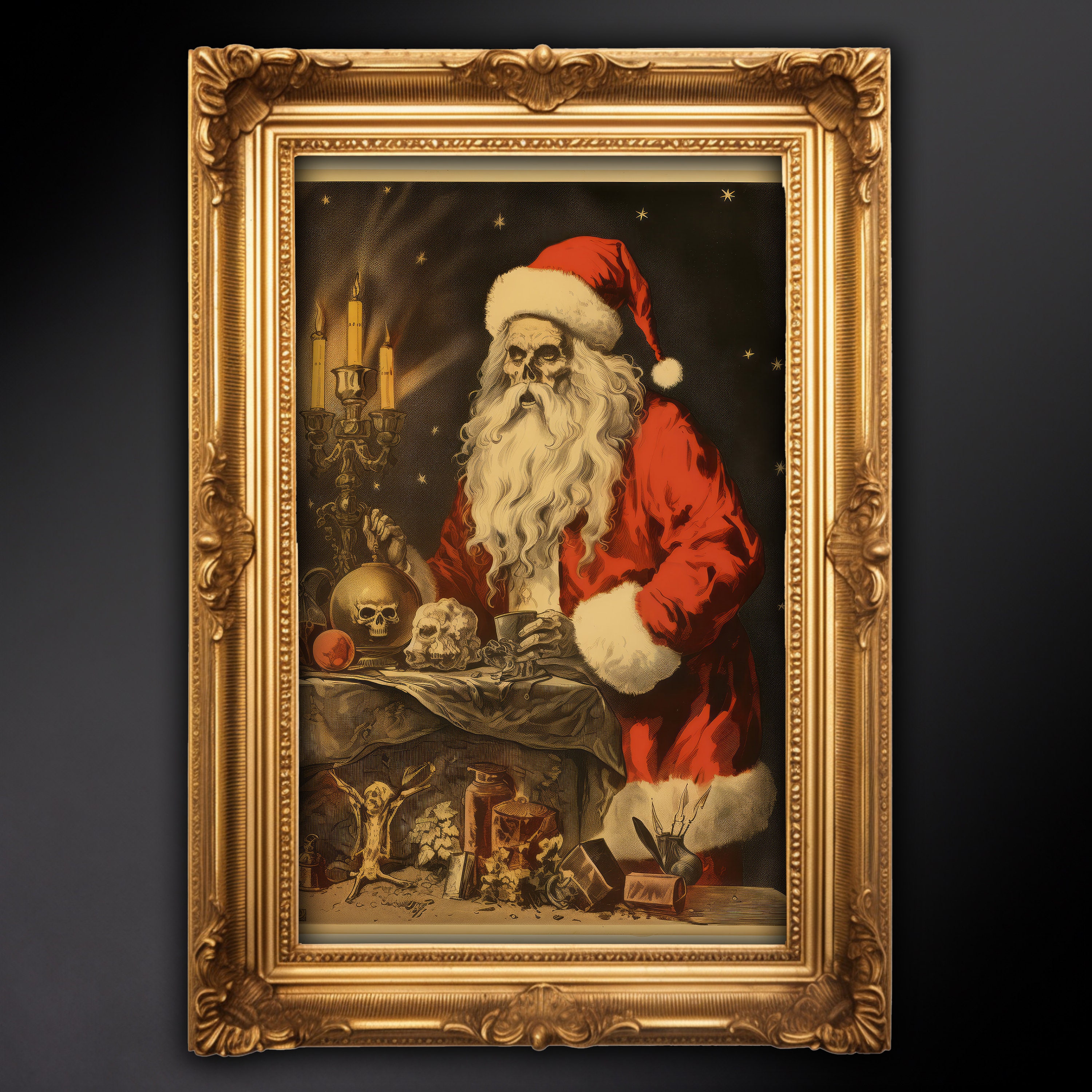 PRINTABLE Gothic Creepy Skeleton Santa Christmas Vintage Print, Krampus ...