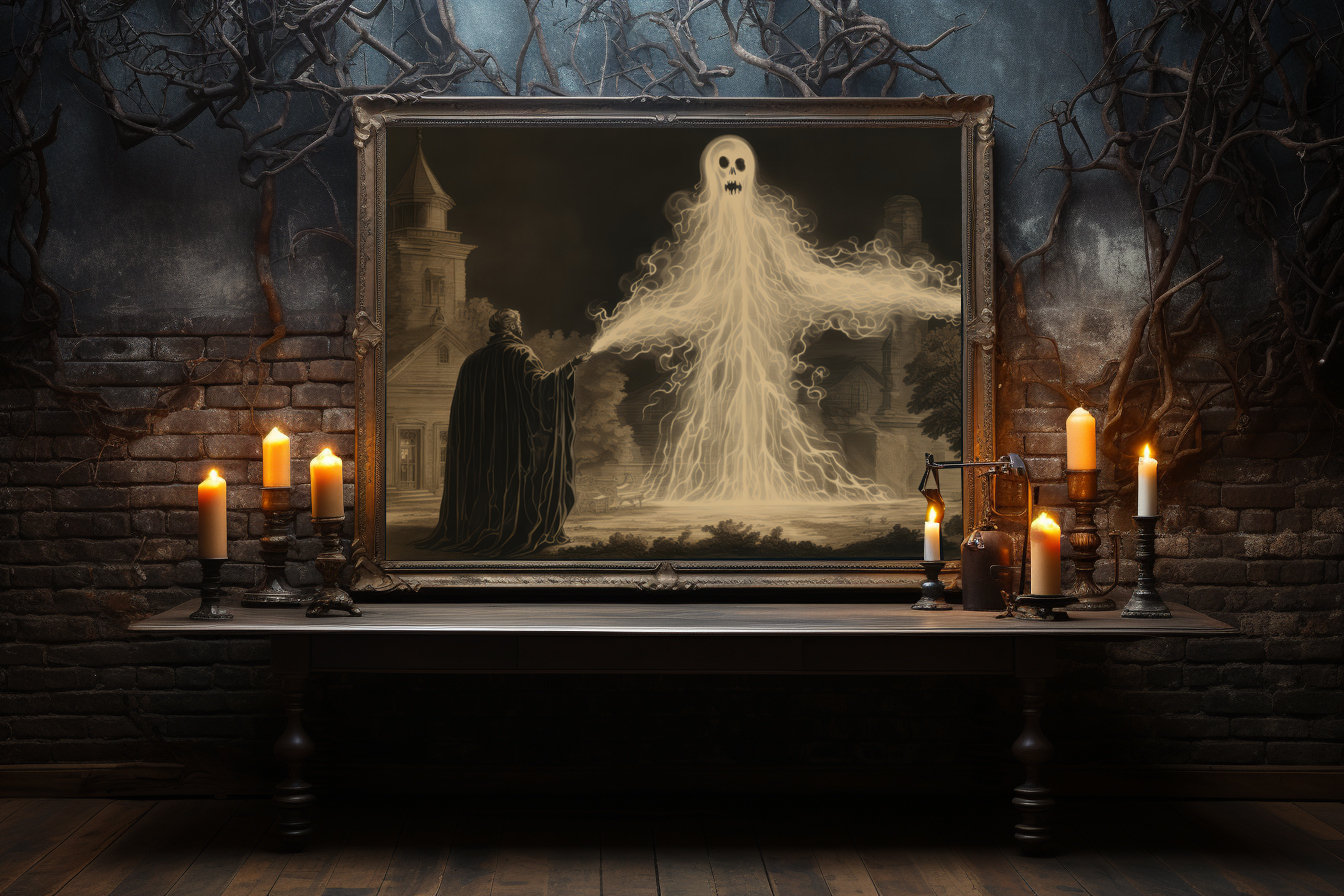 PRINTABLE Halloween Ghost Vintage Print, Haunted Scene Wall Art, Spooky ...