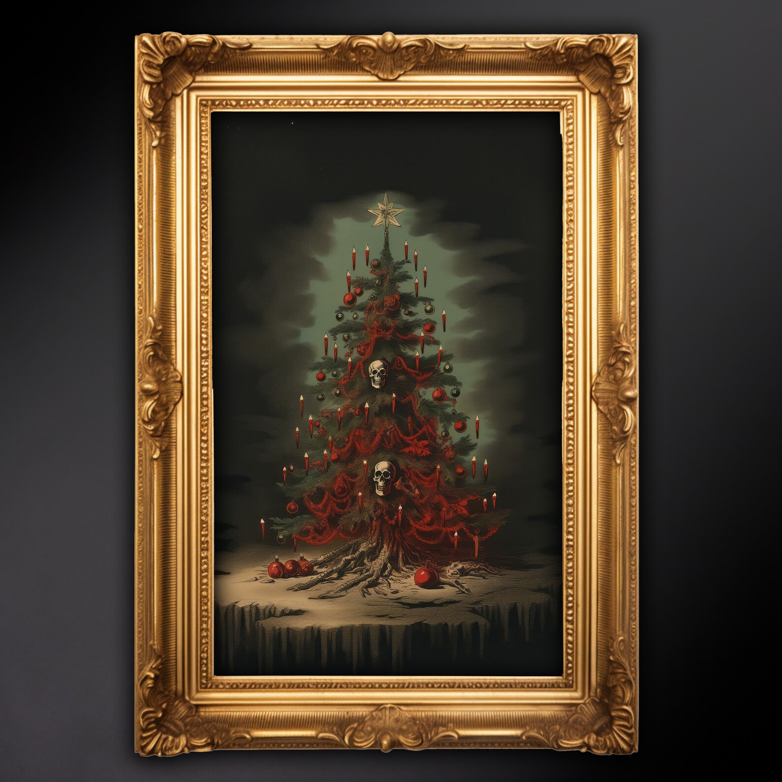 PRINTABLE Gothic Creepy Skull Christmas Tree Vintage Print, Krampus ...