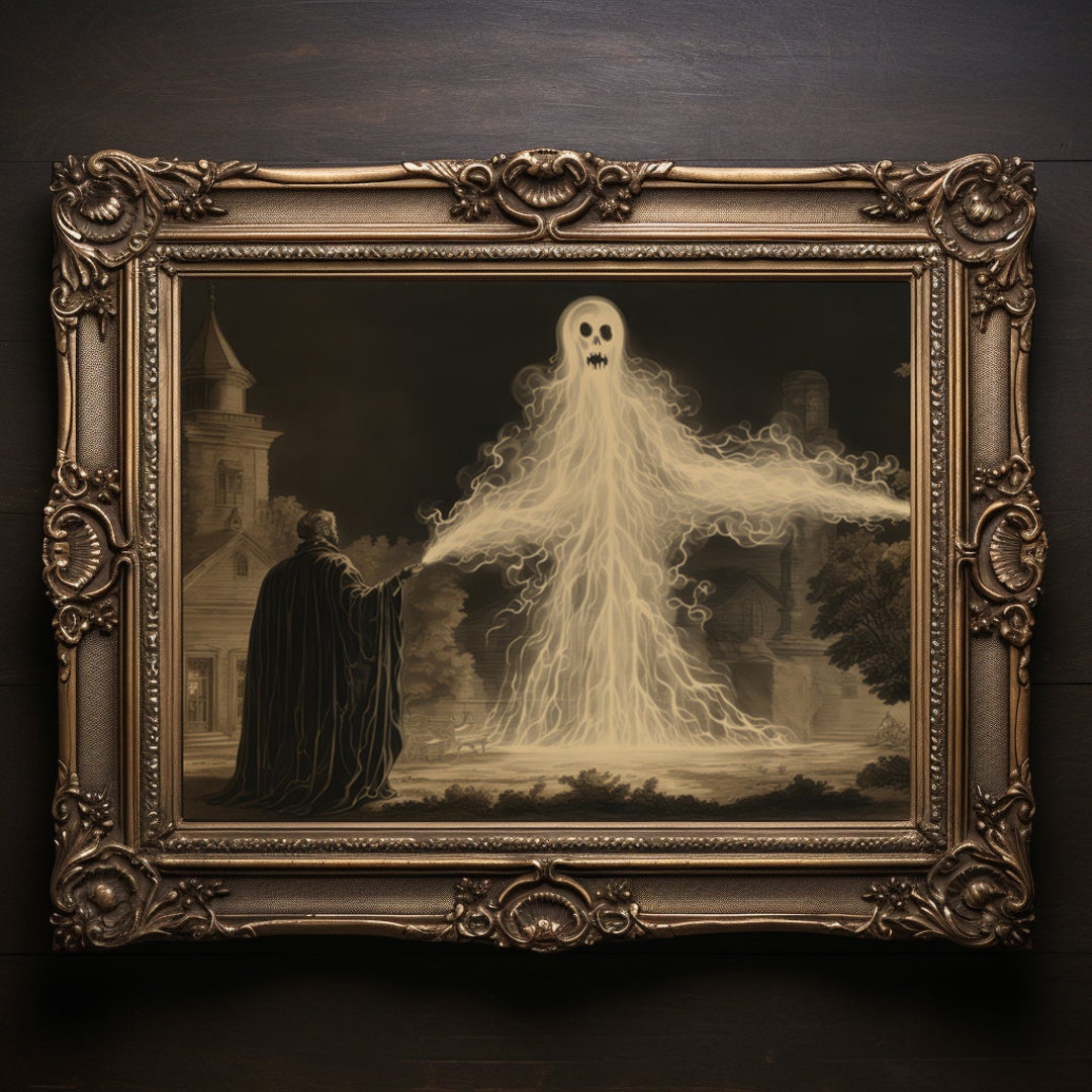 PRINTABLE Halloween Ghost Vintage Print, Haunted Scene Wall Art, Spooky ...