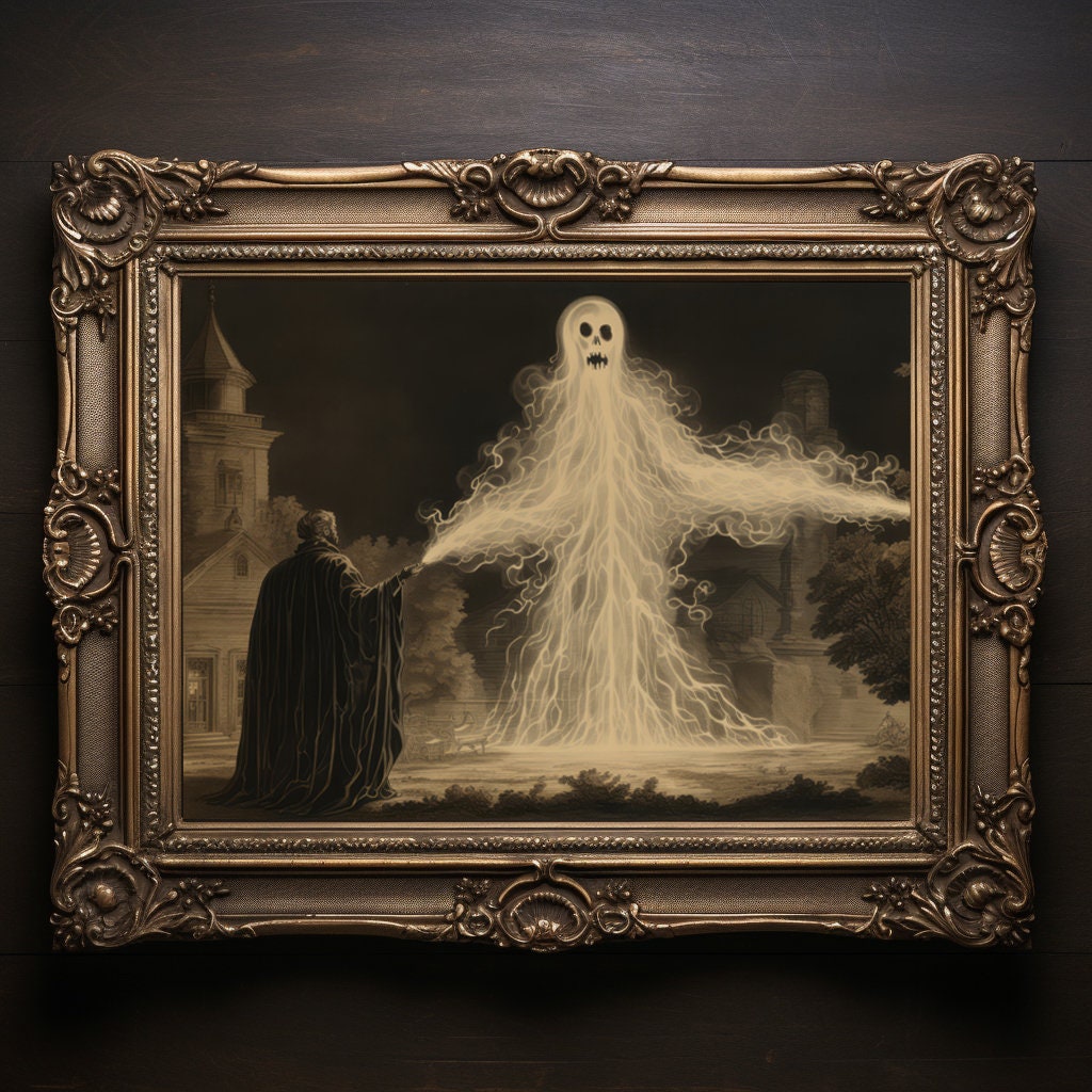PRINTABLE Halloween Ghost Vintage Print, Haunted Scene Wall Art, Spooky ...