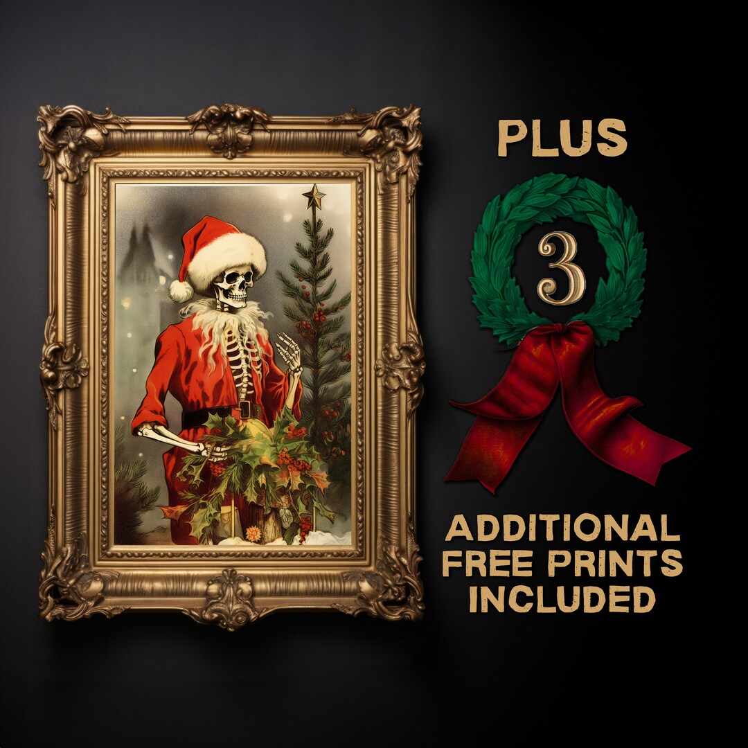 PRINTABLE Gothic Creepy Skeleton Christmas Tree Vintage Print, Krampus ...