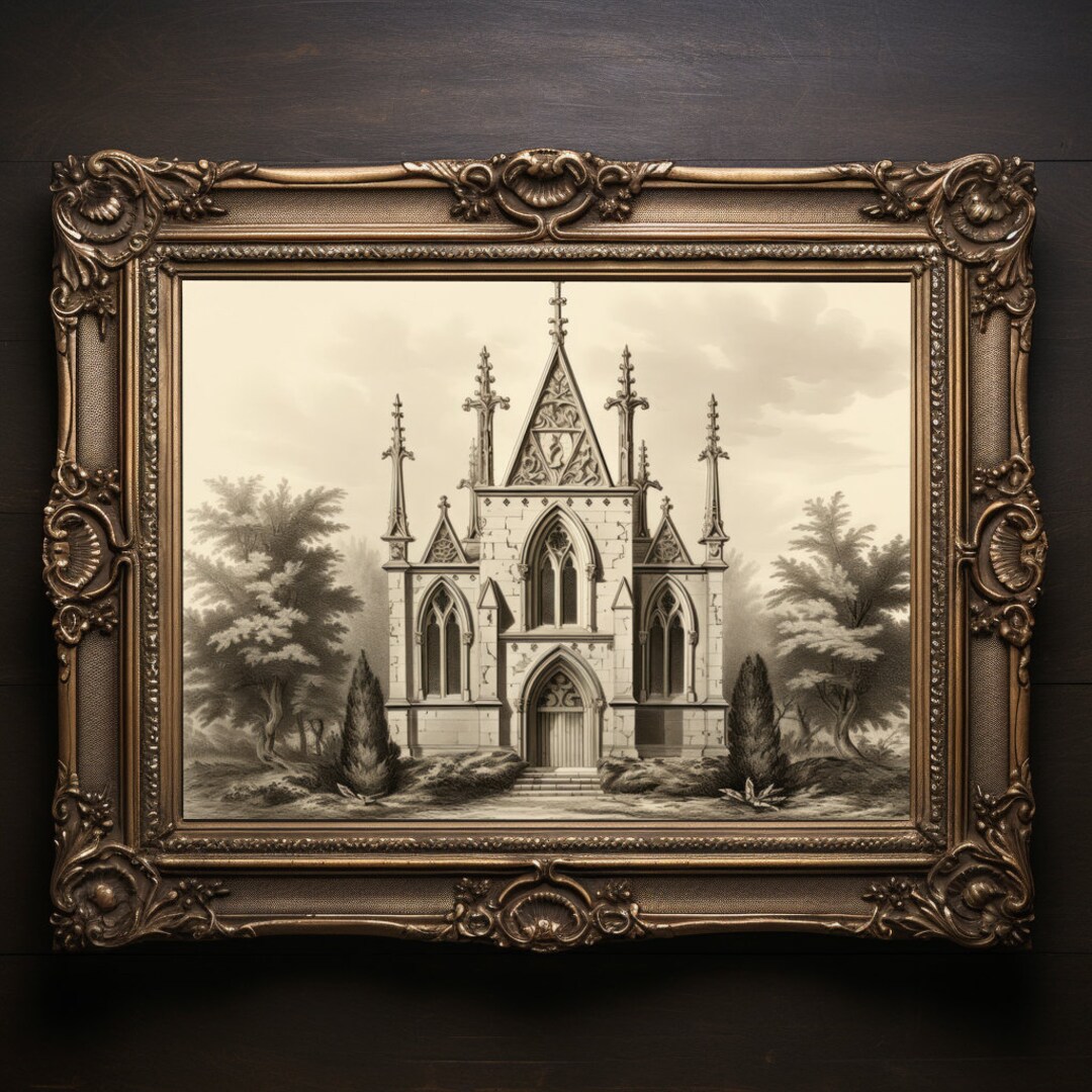 PRINTABLE Halloween Church Vintage Print, Graveyard Wall Art, Spooky ...