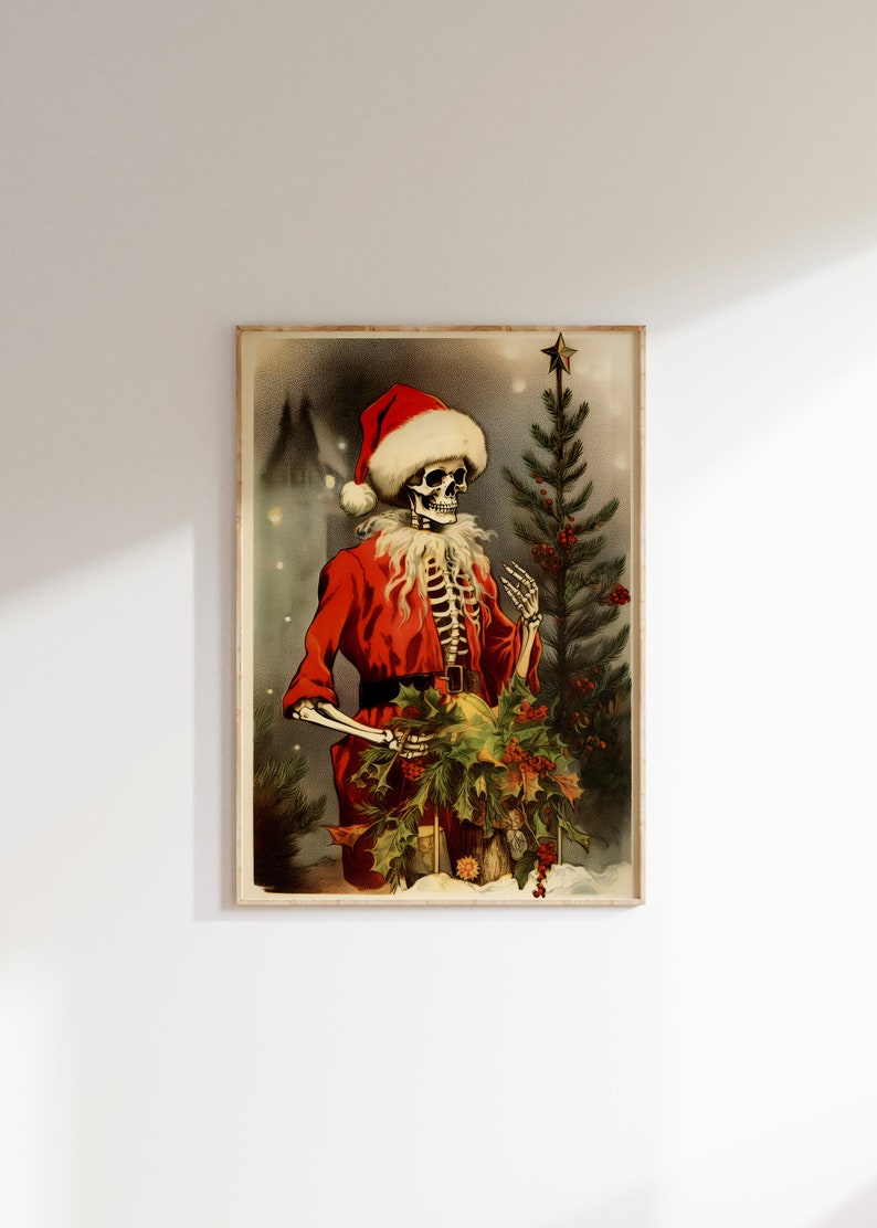 PRINTABLE Gothic Creepy Skeleton Christmas Tree Vintage Print, Krampus ...