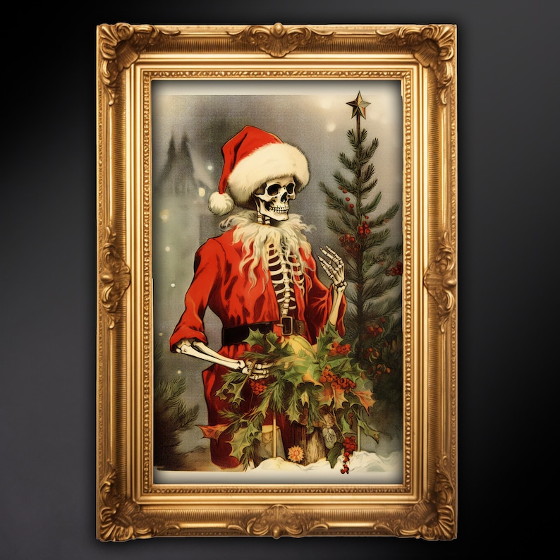 PRINTABLE Gothic Creepy Skeleton Christmas Tree Vintage Print, Krampus ...