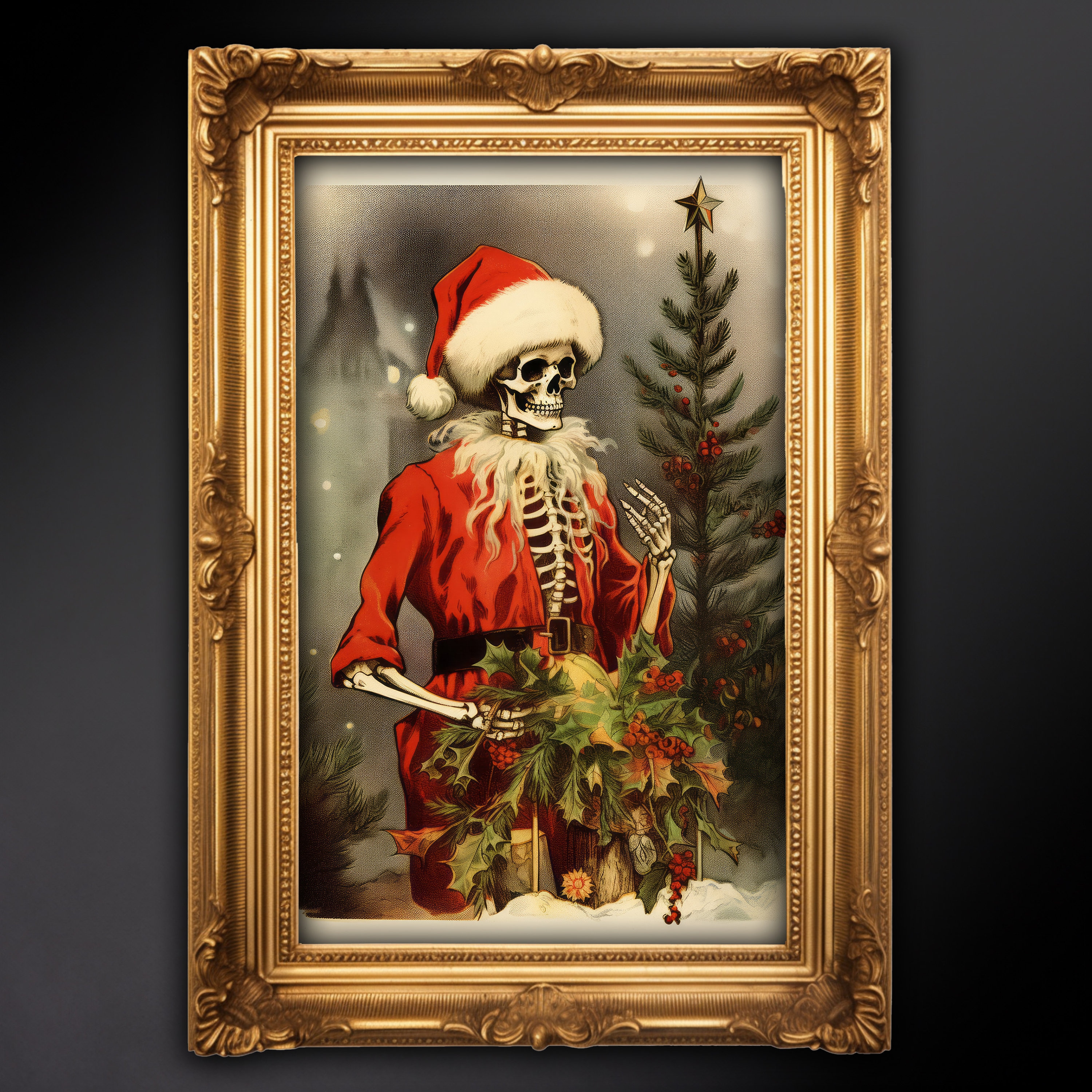 PRINTABLE Gothic Creepy Skeleton Christmas Tree Vintage Print, Krampus ...